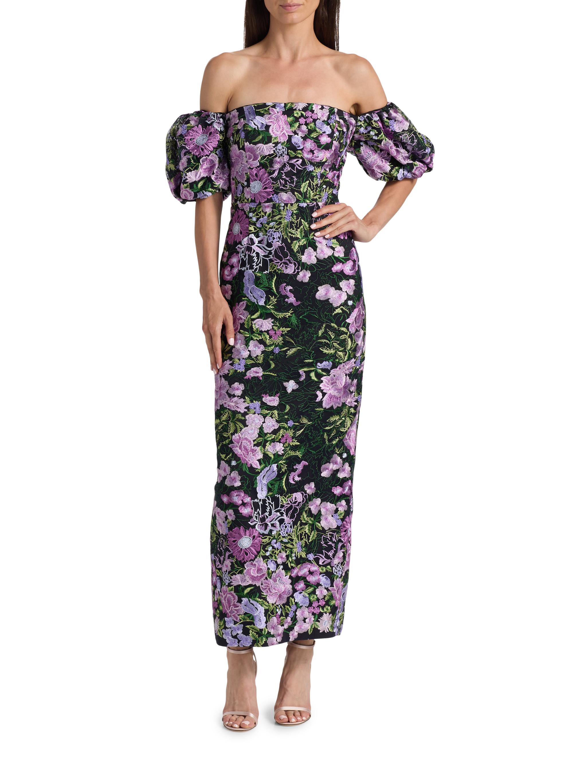 Milly Nene Floral-Embroidered Mesh Off-The-Shoulder Maxi Dress | Saks ...