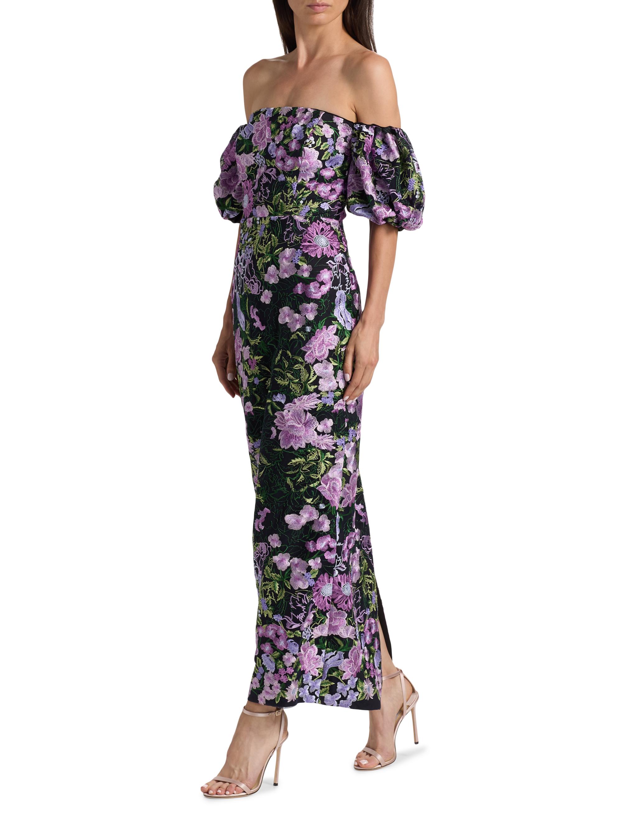 Milly Nene Floral-Embroidered Mesh Off-The-Shoulder Maxi Dress | Saks ...