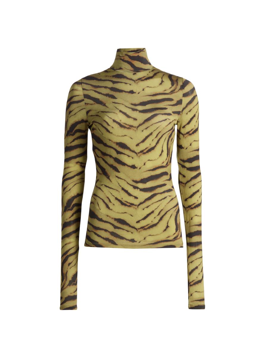 Ganni Tiger-Stripe Jersey Turtleneck Top | Saks Fifth Avenue
