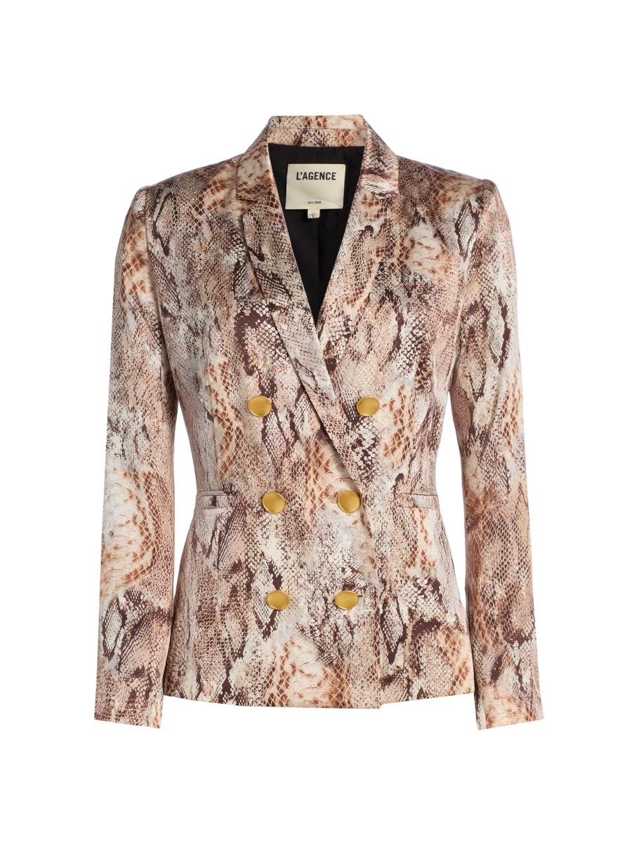 L'AGENCE Colin Snake Silk Double-Breasted Blazer | Saks Fifth Avenue