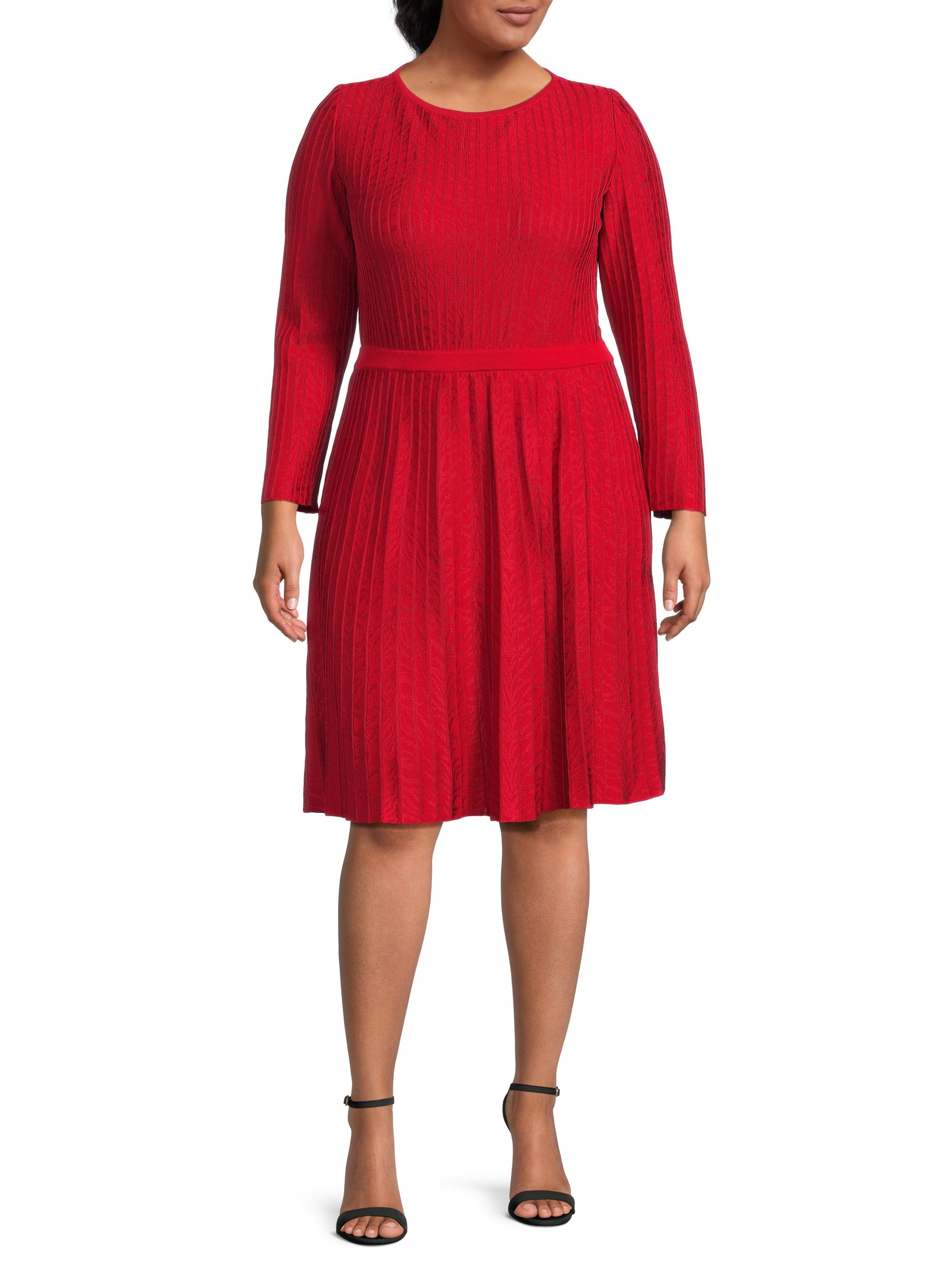 Ming Wang Ming Wang x Tanya Foster Plus Tonal-Stitch Knit Fit & Flare ...