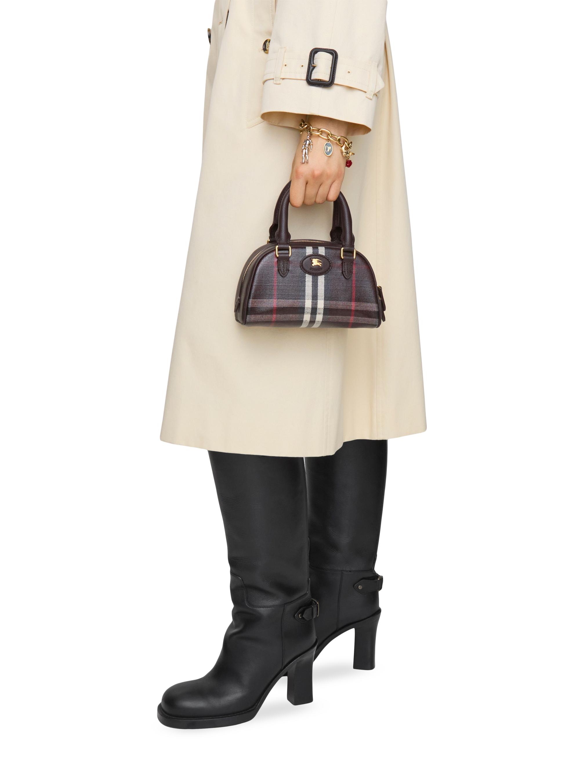 Burberry Mini Highlands Bowling Check Leather Top Handle Bag | Saks ...