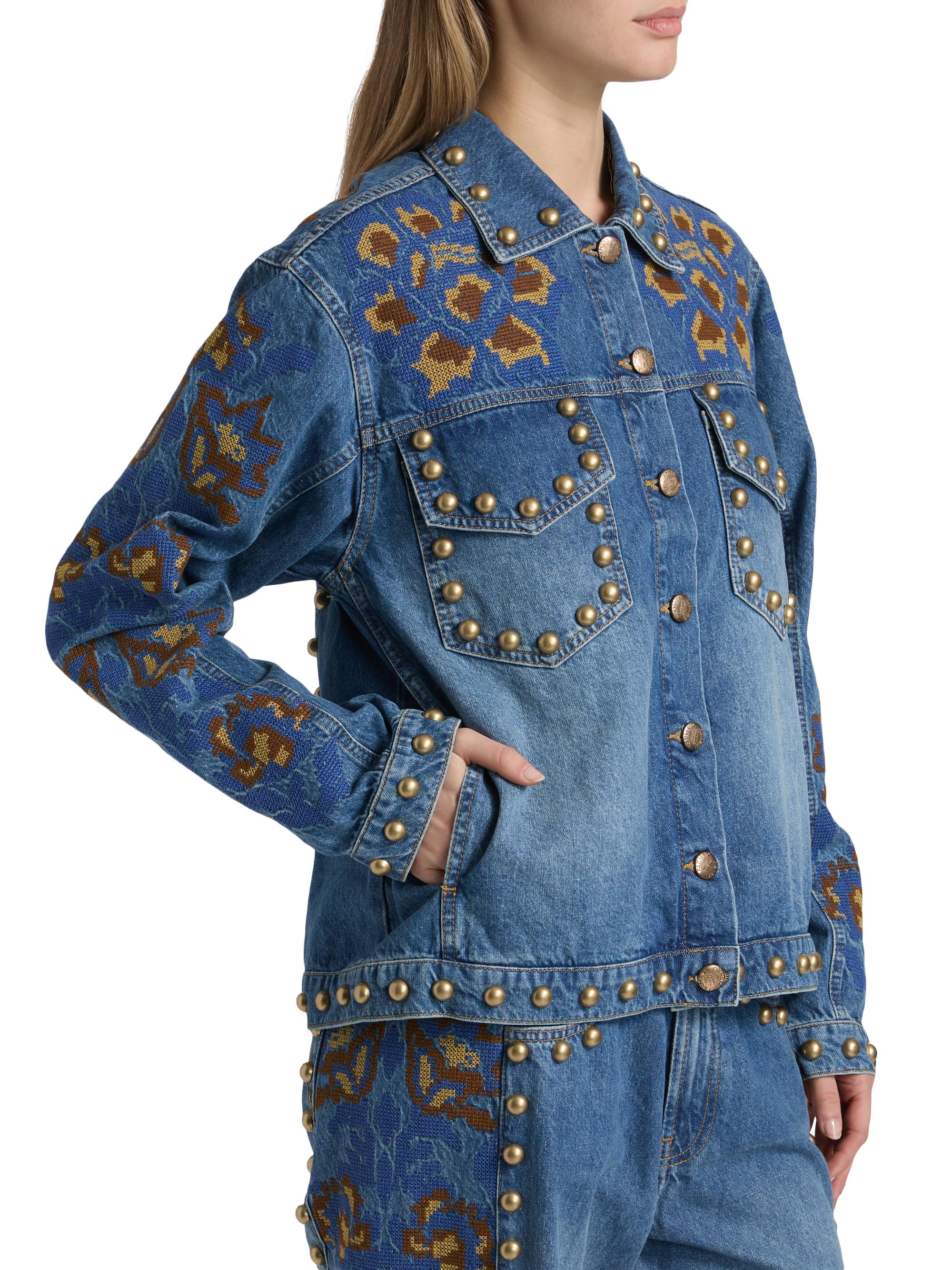 Farm Rio Studded Floral Denim Jacket | Saks Fifth Avenue