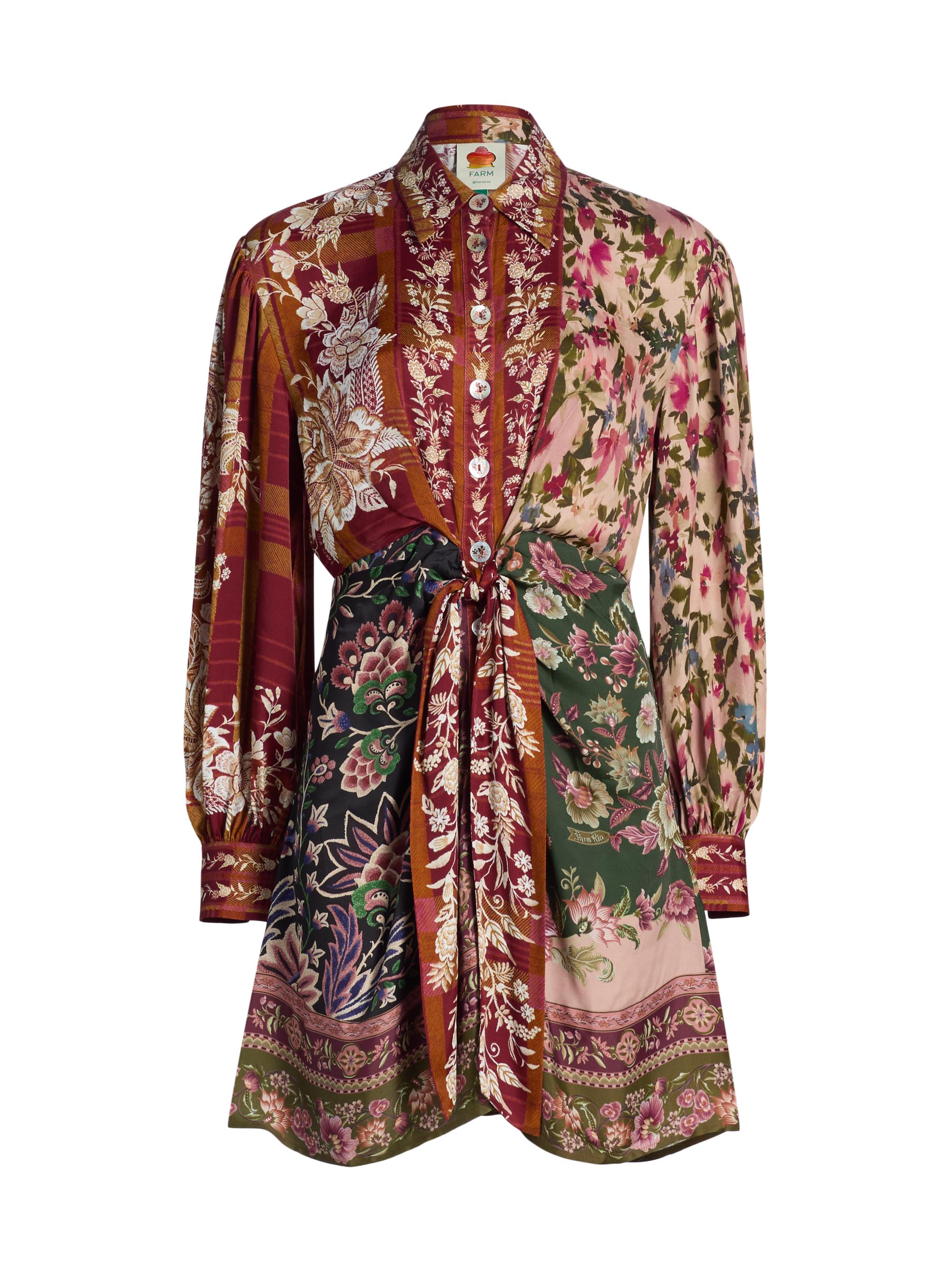 Farm Rio Winter Garden Floral Satin Minidress | Saks Fifth Avenue