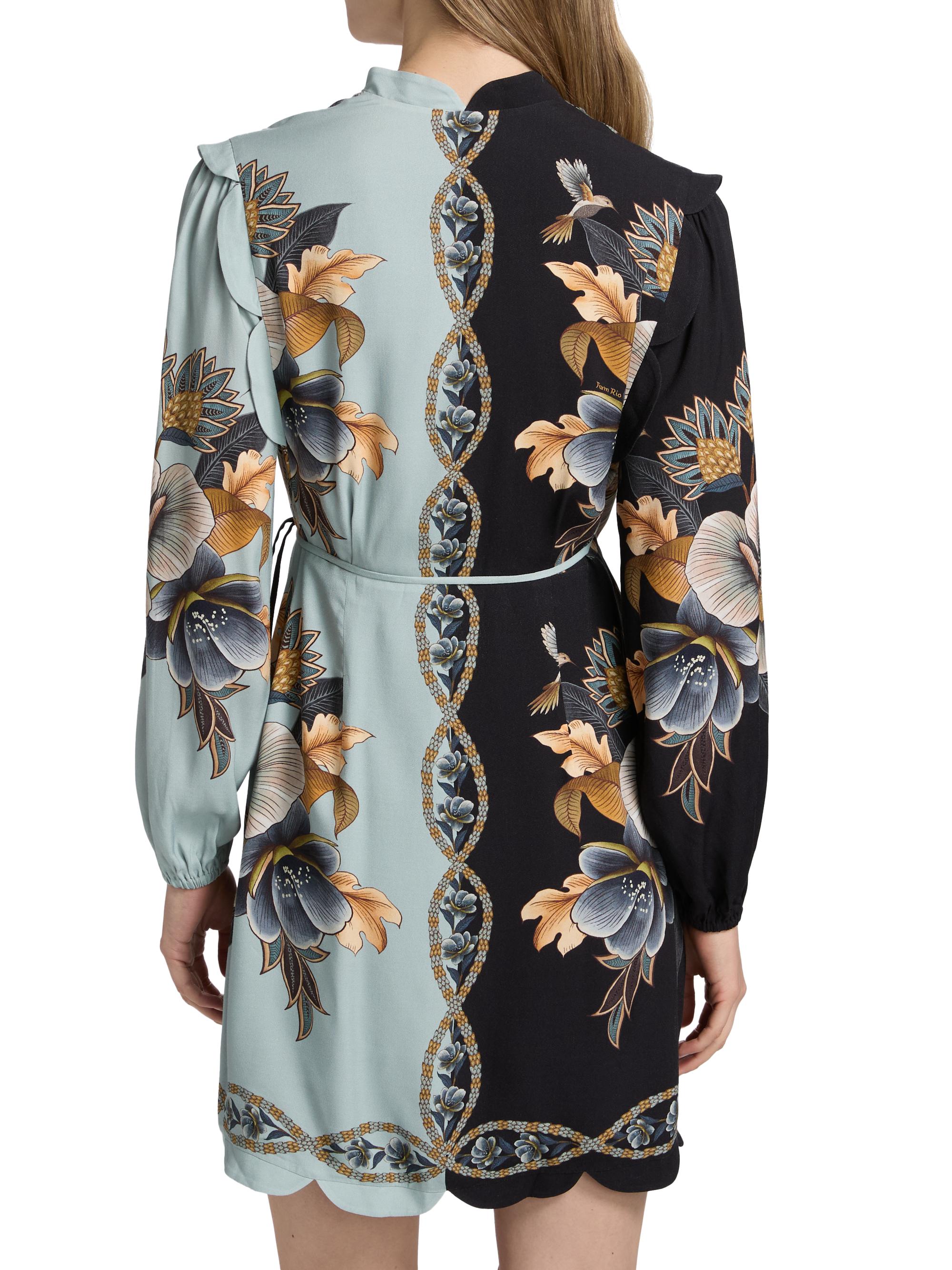 Farm Rio Snake Garden Floral Crêpe Wrap Minidress | Saks Fifth Avenue