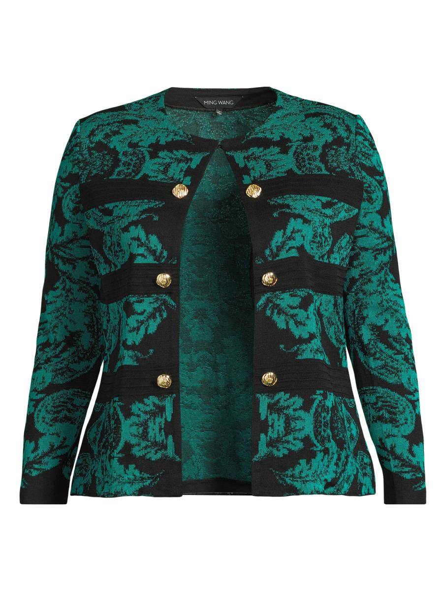 Ming Wang Plus Size Filigree Jacquard Knit Cardigan | Saks Fifth Avenue