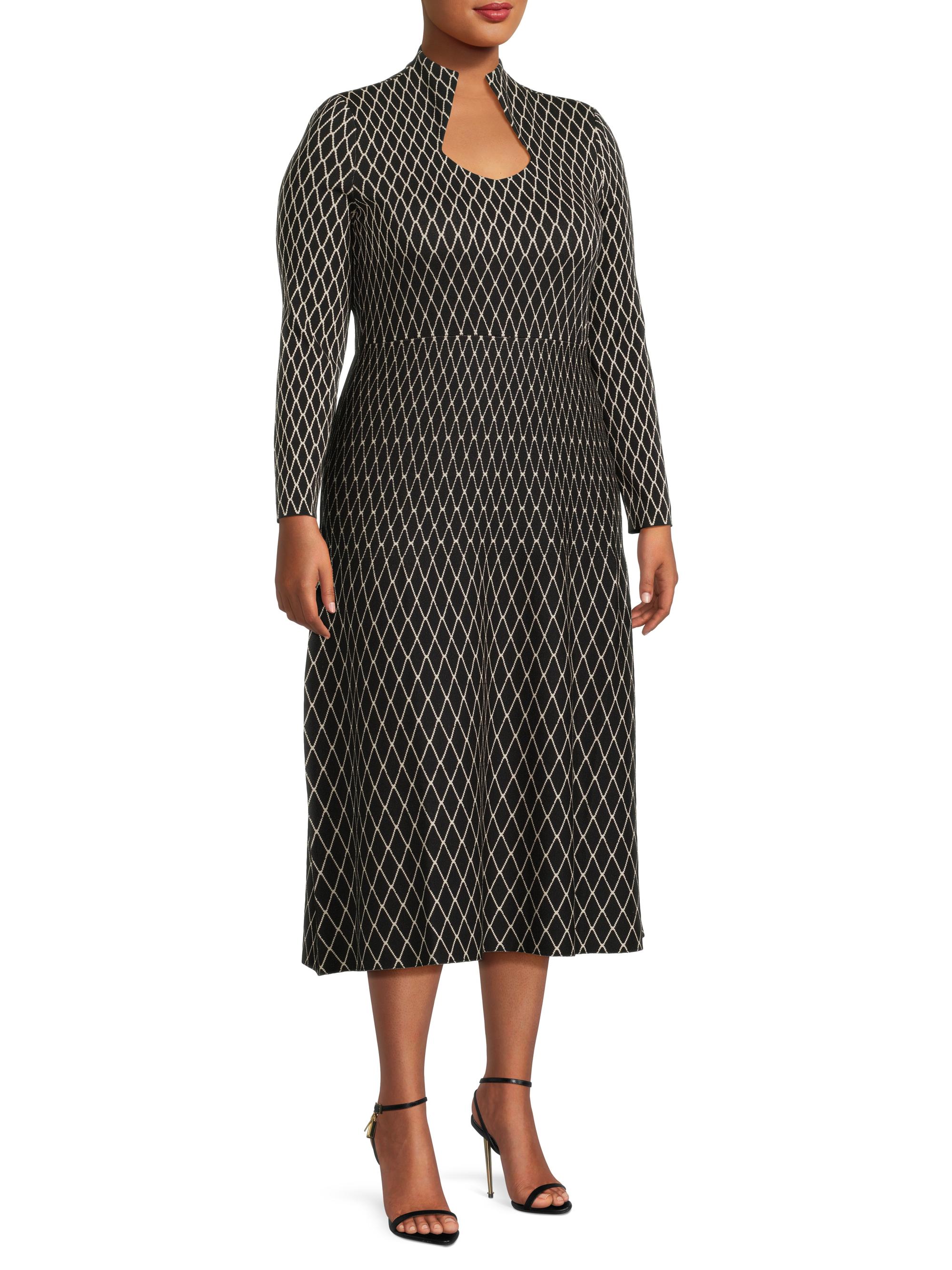 Ming Wang Ming Wang x Tanya Foster Plus Diamond Soft-Knit A-Line Maxi ...