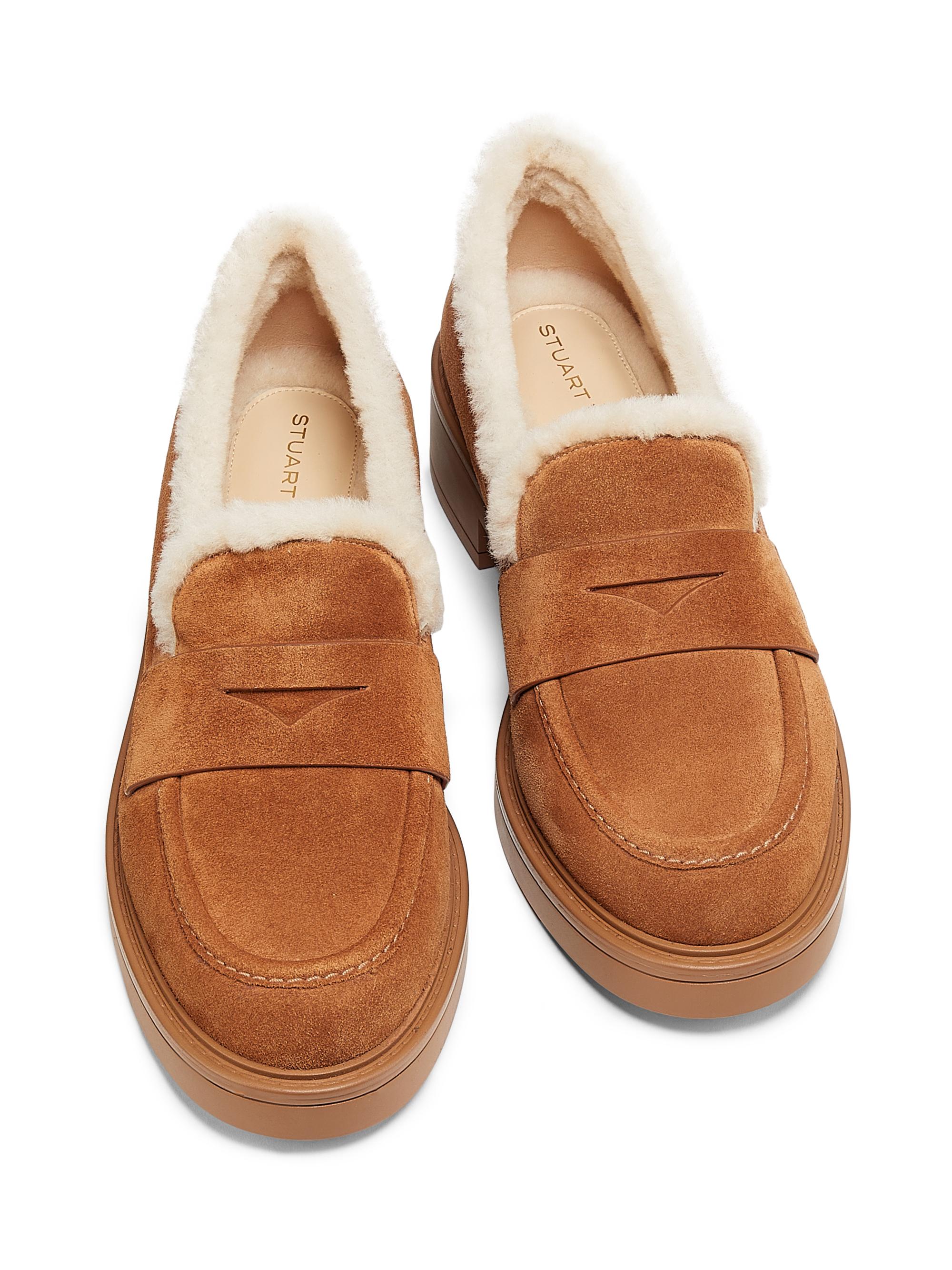 Stuart Weitzman Celia Lite Shearling-Lined Suede Penny Loafers | Saks ...