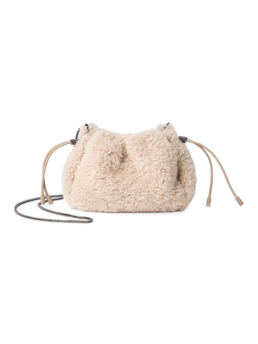 Brunello Cucinelli Mellow Mini Bucket Bag in Fuzzy Shearling | Saks ...