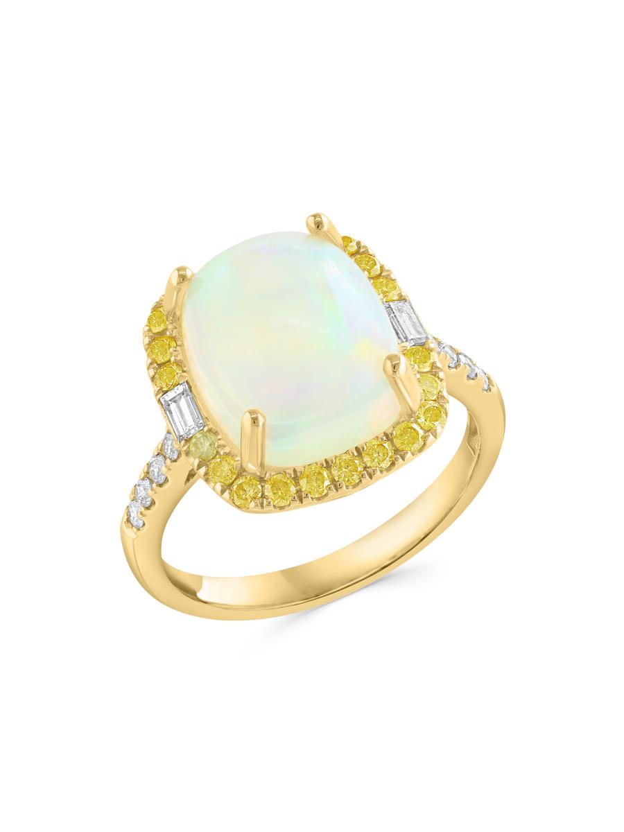 Saks Fifth Avenue Collection 14K Yellow Gold, Ethiopian Opal & 0.54 TCW Diamond Halo Ring | Saks ...