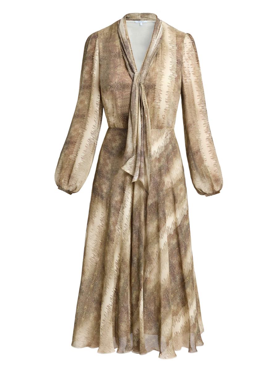 Santorelli Jenn Printed Tie-Neck Midi-Dress | Saks Fifth Avenue