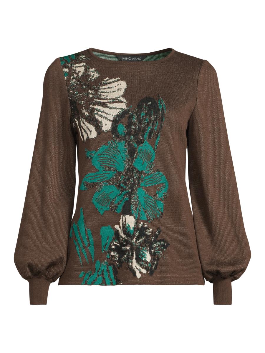 Ming Wang Missy Floral Jacquard Sweater | Saks Fifth Avenue