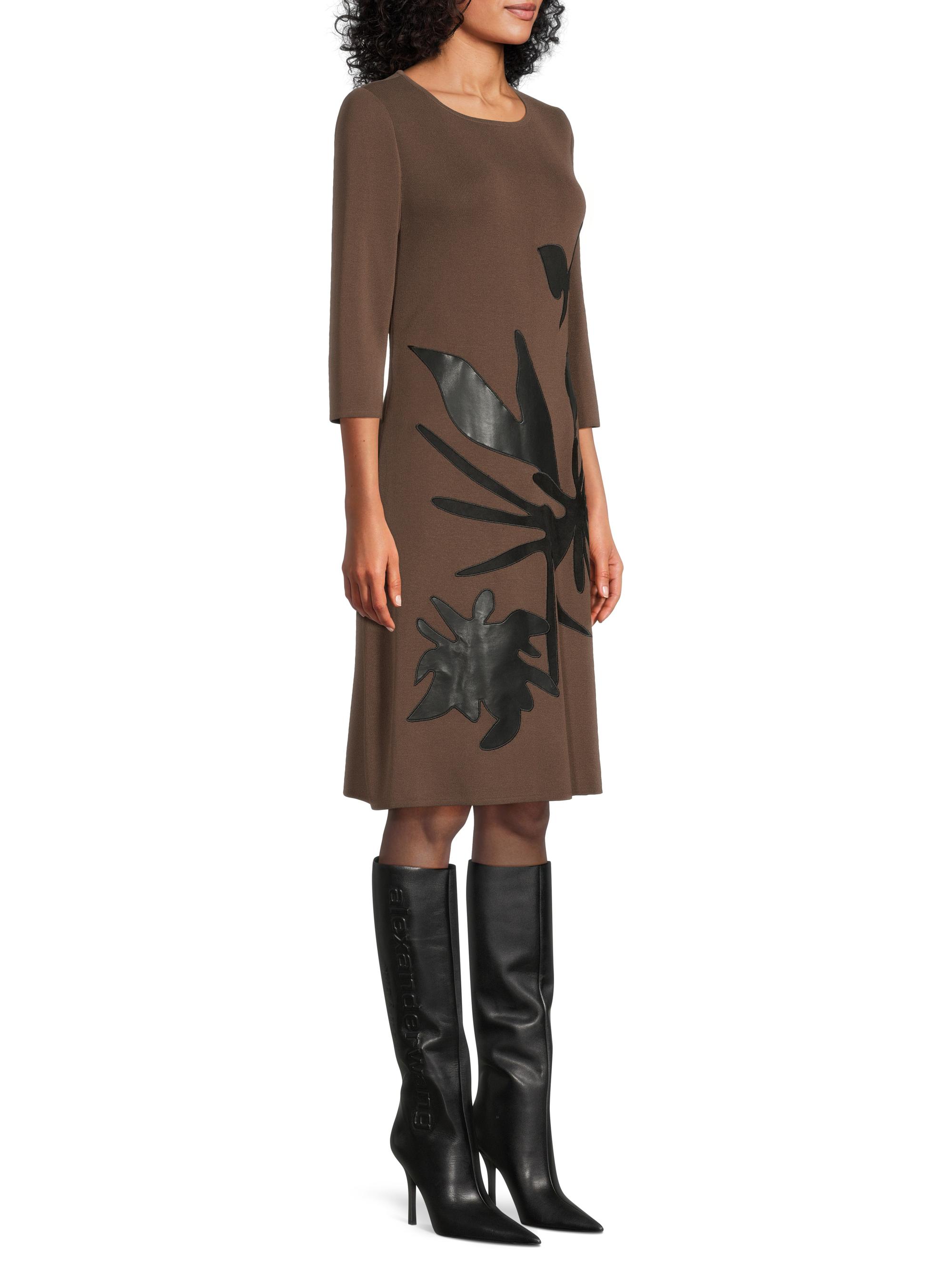 Ming Wang Missy Faux-Leather Appliqué Knit Knee-Length Dress | Saks Fifth Avenue