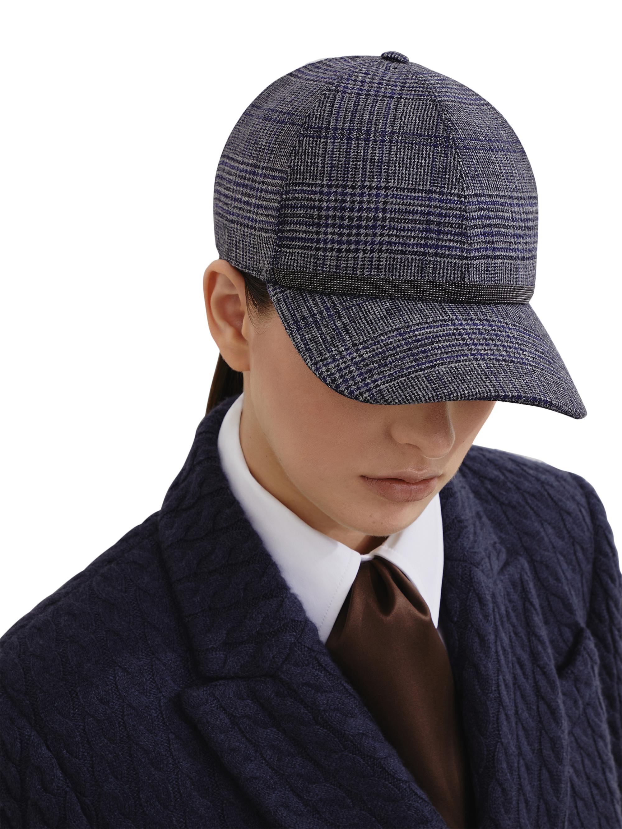 Brunello Cucinelli Virgin Wool Prince of Wales Baseball Cap with Shiny ...