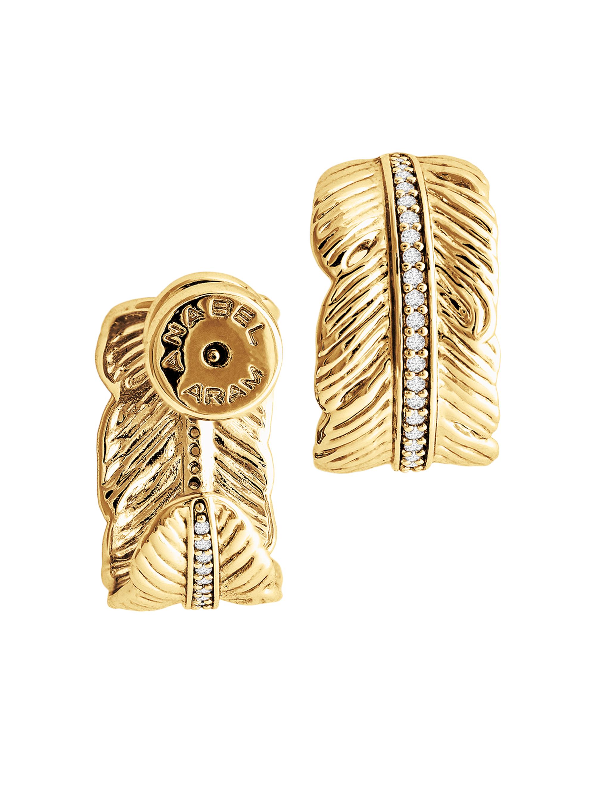 Anabel Aram Feather 18K-Gold-Plated & Crystal Small Hoop Earrings ...