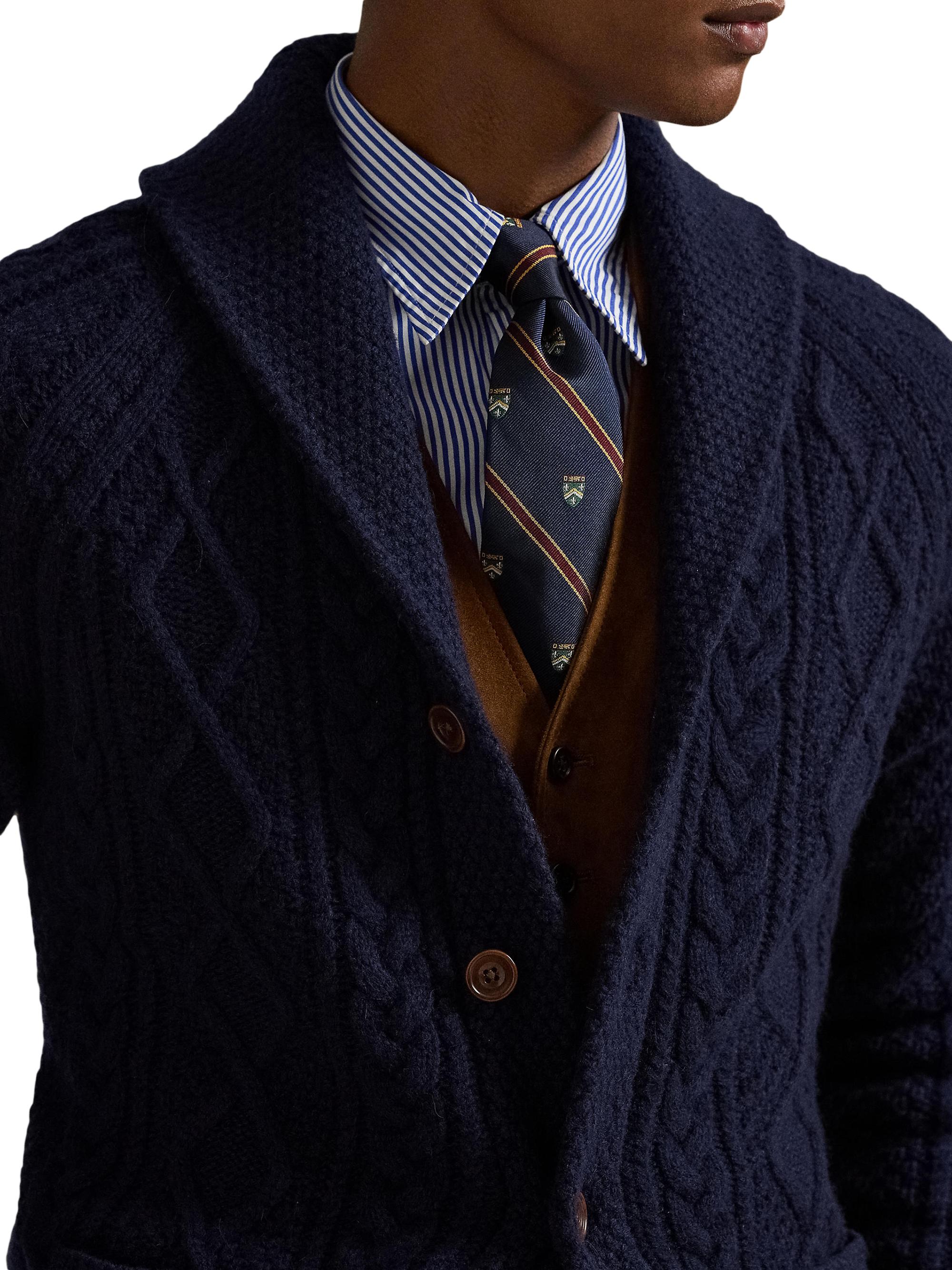 Polo Ralph Lauren Suede Elbow-Patch Wool-Blend Cable-Knit Cardigan ...