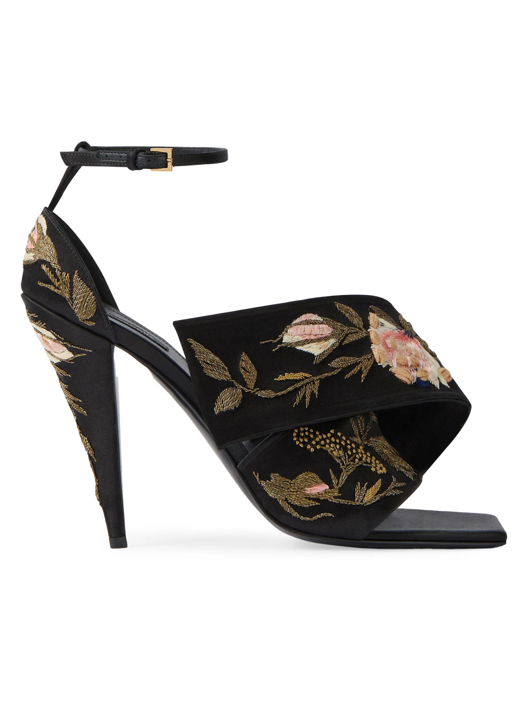 Givenchy Sliced Square Heeled Sandals with Floral Embroideries | Saks ...