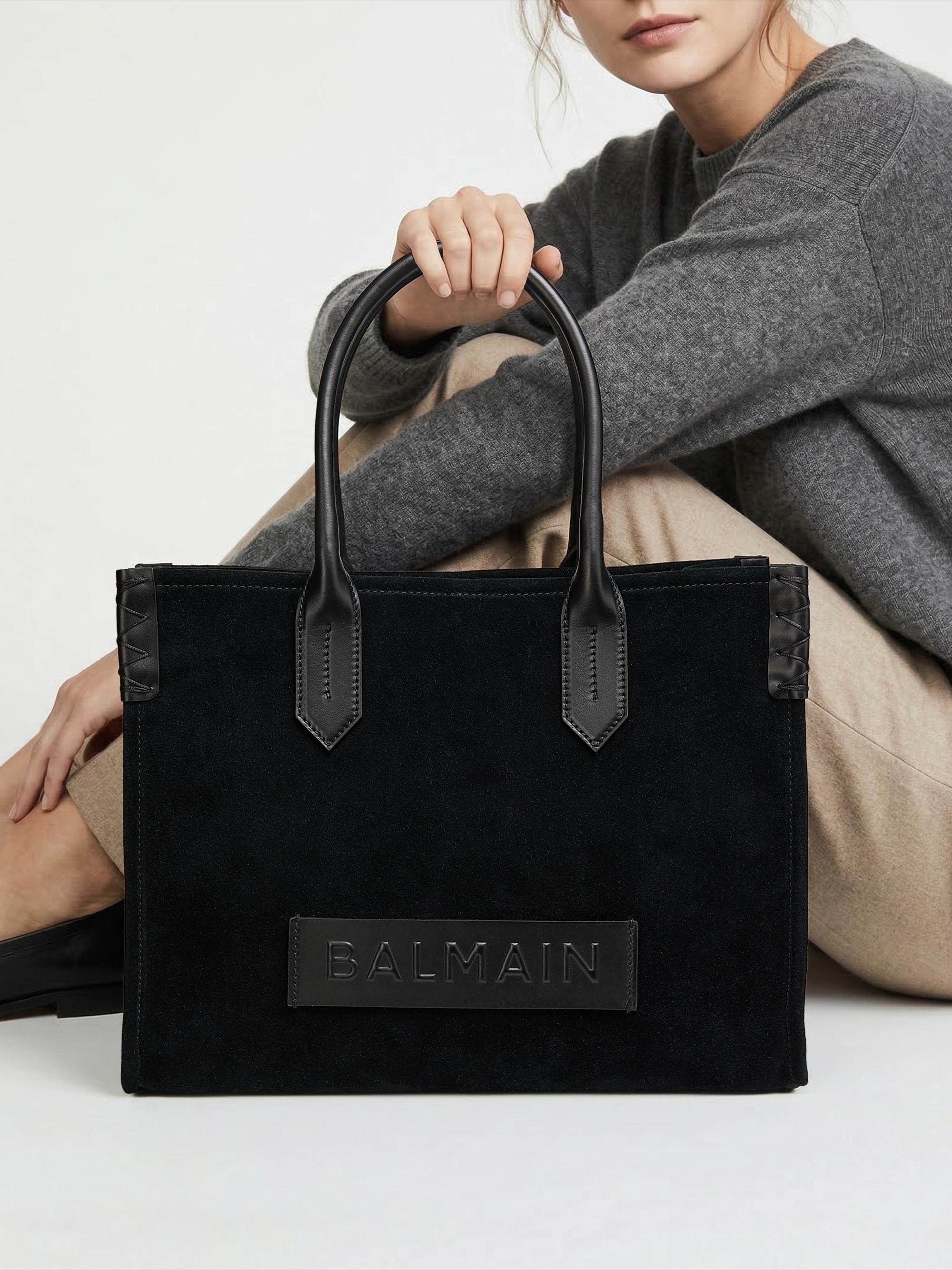 Balmain B-Army Logo Suede Tote Bag | Saks Fifth Avenue