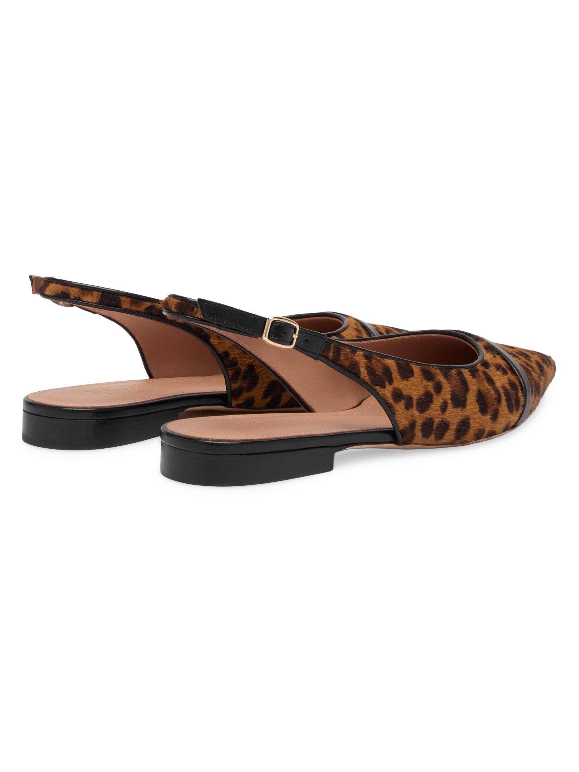 Malone Souliers Jama Leopard Print Calf Hair Slingback Flat Pumps ...