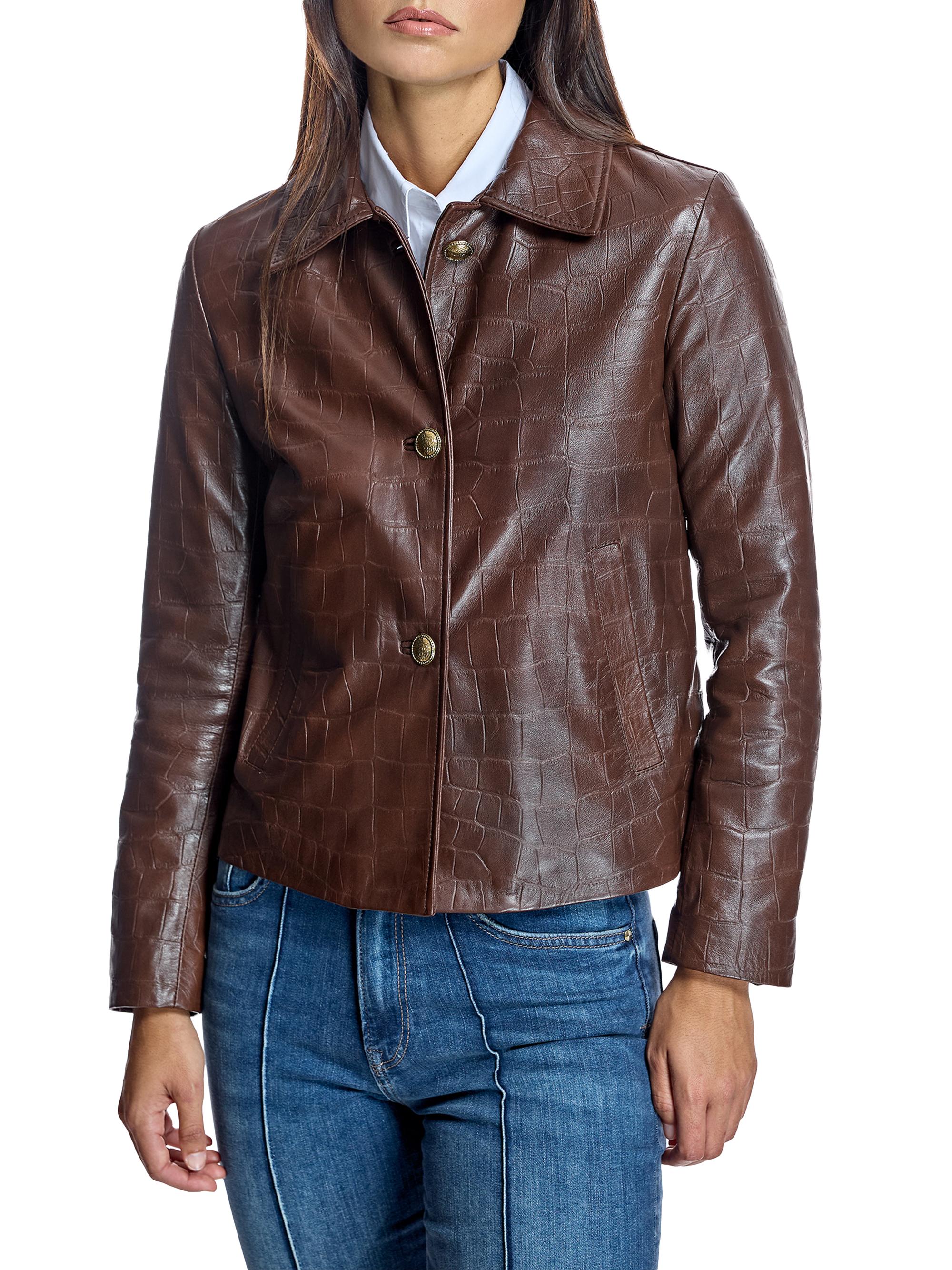 Maximilian Maximilian Leather Croc Stamped Jacket | Saks Fifth Avenue