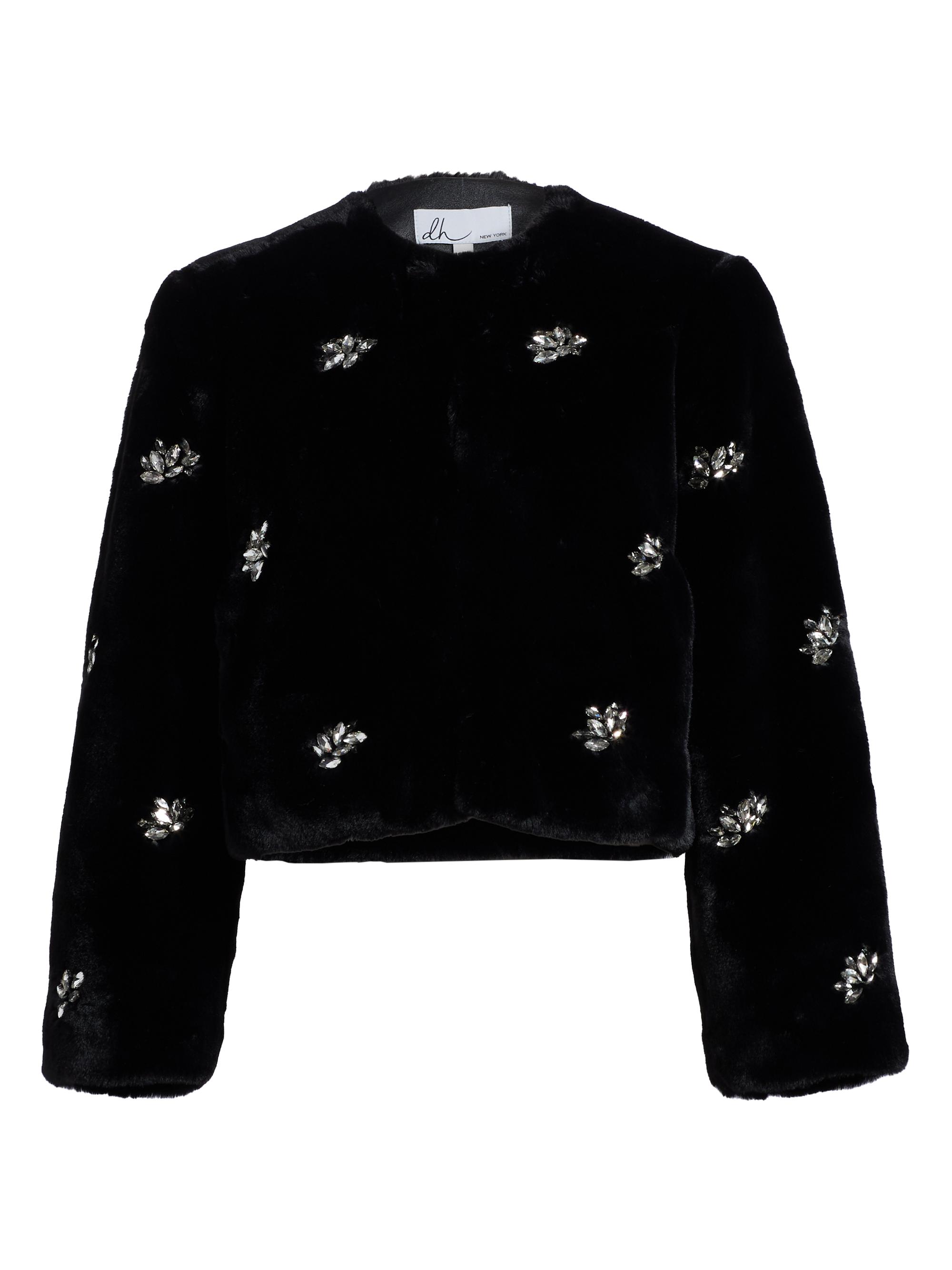 dh New York Monique Crystal-Embellished Faux-Fur Jacket | Saks Fifth Avenue