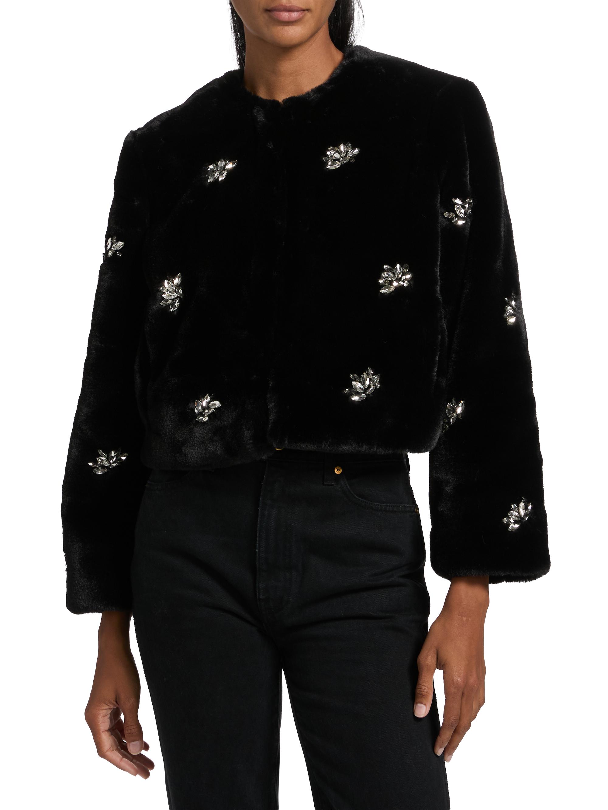 dh New York Monique Crystal-Embellished Faux-Fur Jacket | Saks Fifth Avenue