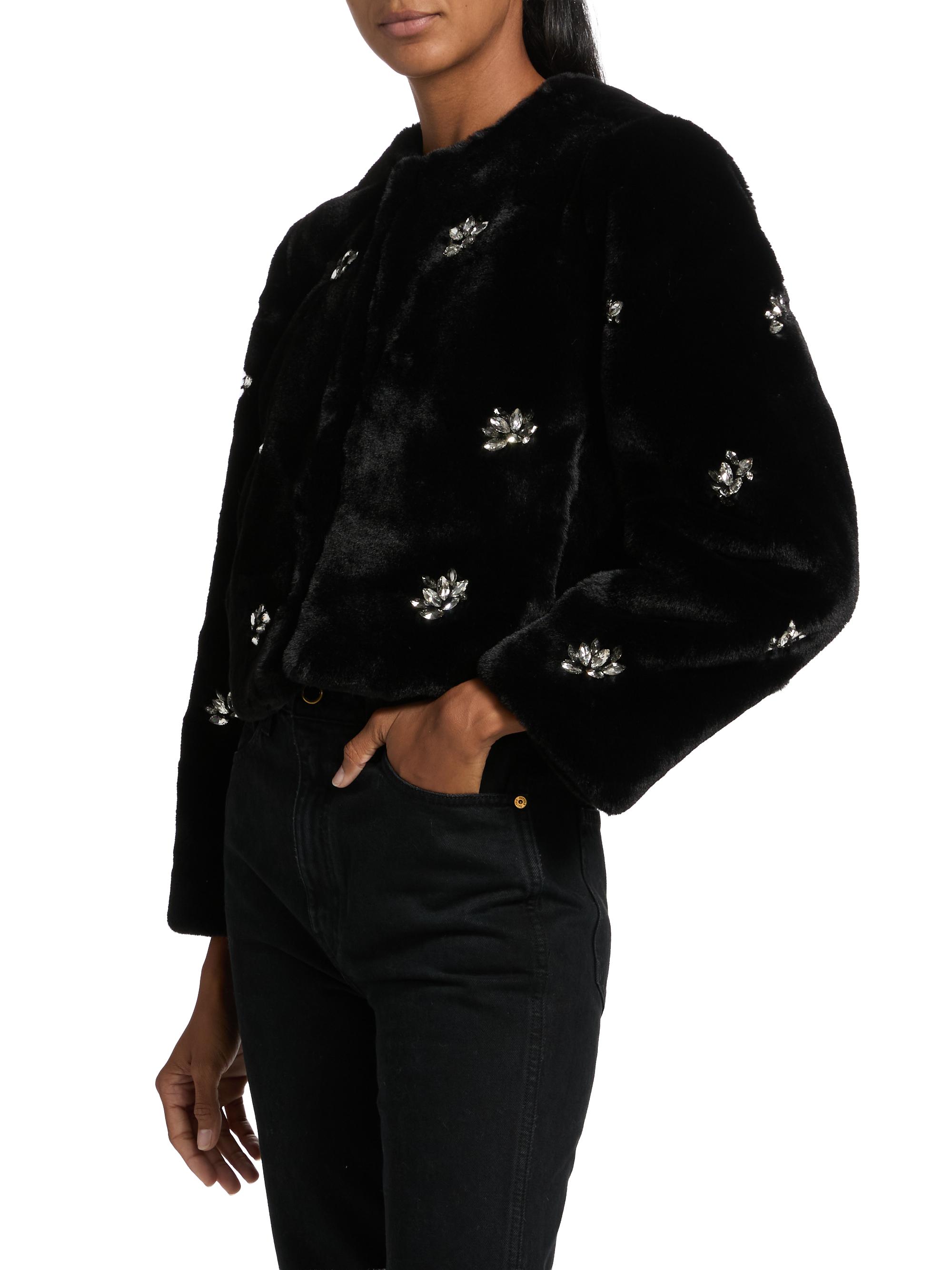 dh New York Monique Crystal-Embellished Faux-Fur Jacket | Saks Fifth Avenue