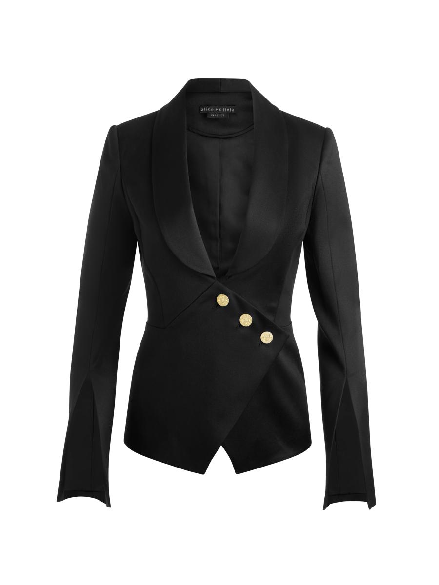 ALICE + OLIVIA The Sculpt Wool Sateen Barrel Blazer | Saks Fifth Avenue