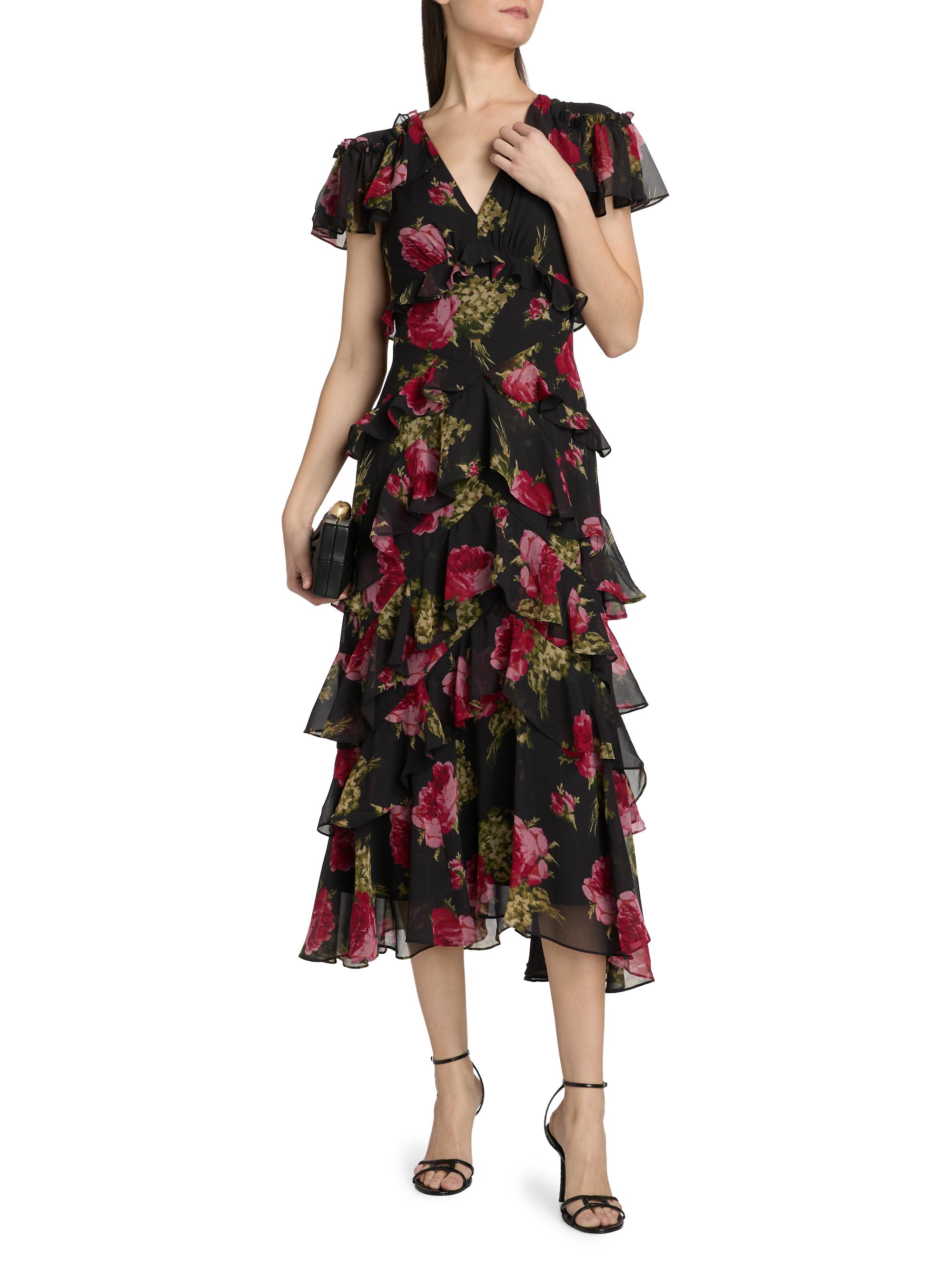 Cinq à Sept Tatum Baroque Roses Ruffle Midi-Dress | Saks Fifth Avenue