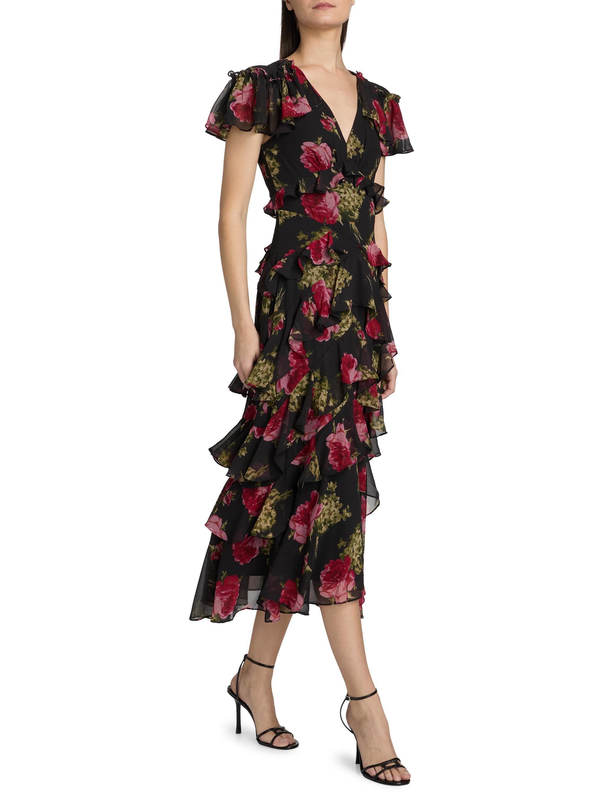 Cinq à Sept Tatum Baroque Roses Ruffle Midi-Dress | Saks Fifth Avenue