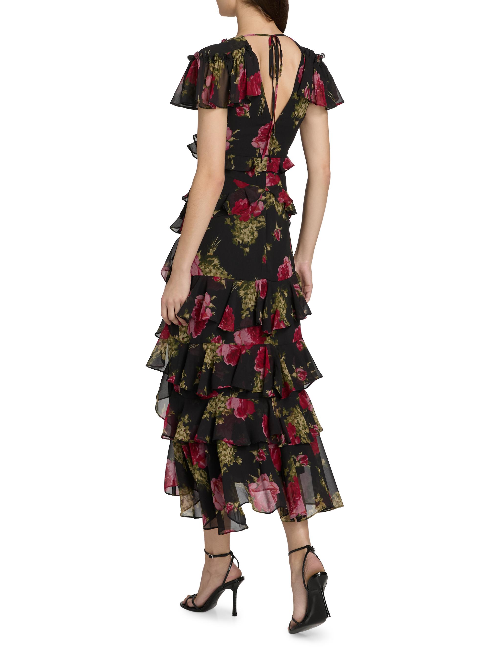 Cinq à Sept Tatum Baroque Roses Ruffle Midi-Dress | Saks Fifth Avenue