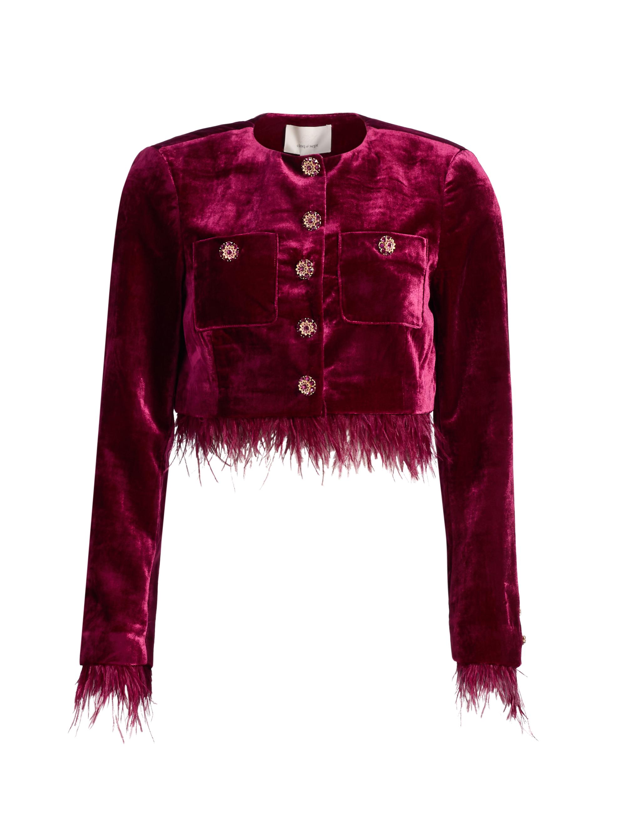 Cinq à Sept Evelina Fringed Velvet Crop Jacket | Saks Fifth Avenue