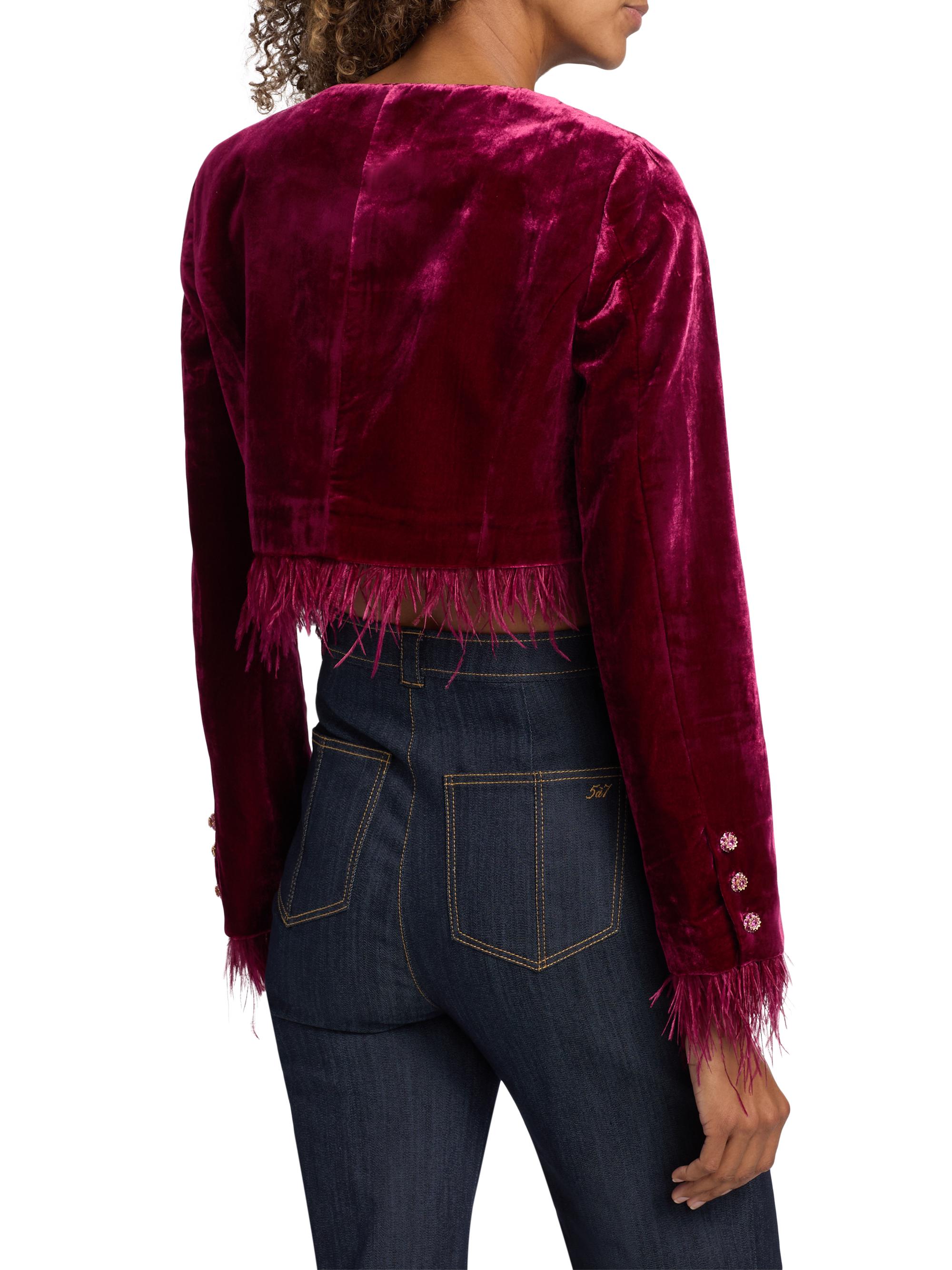 Cinq à Sept Evelina Fringed Velvet Crop Jacket | Saks Fifth Avenue