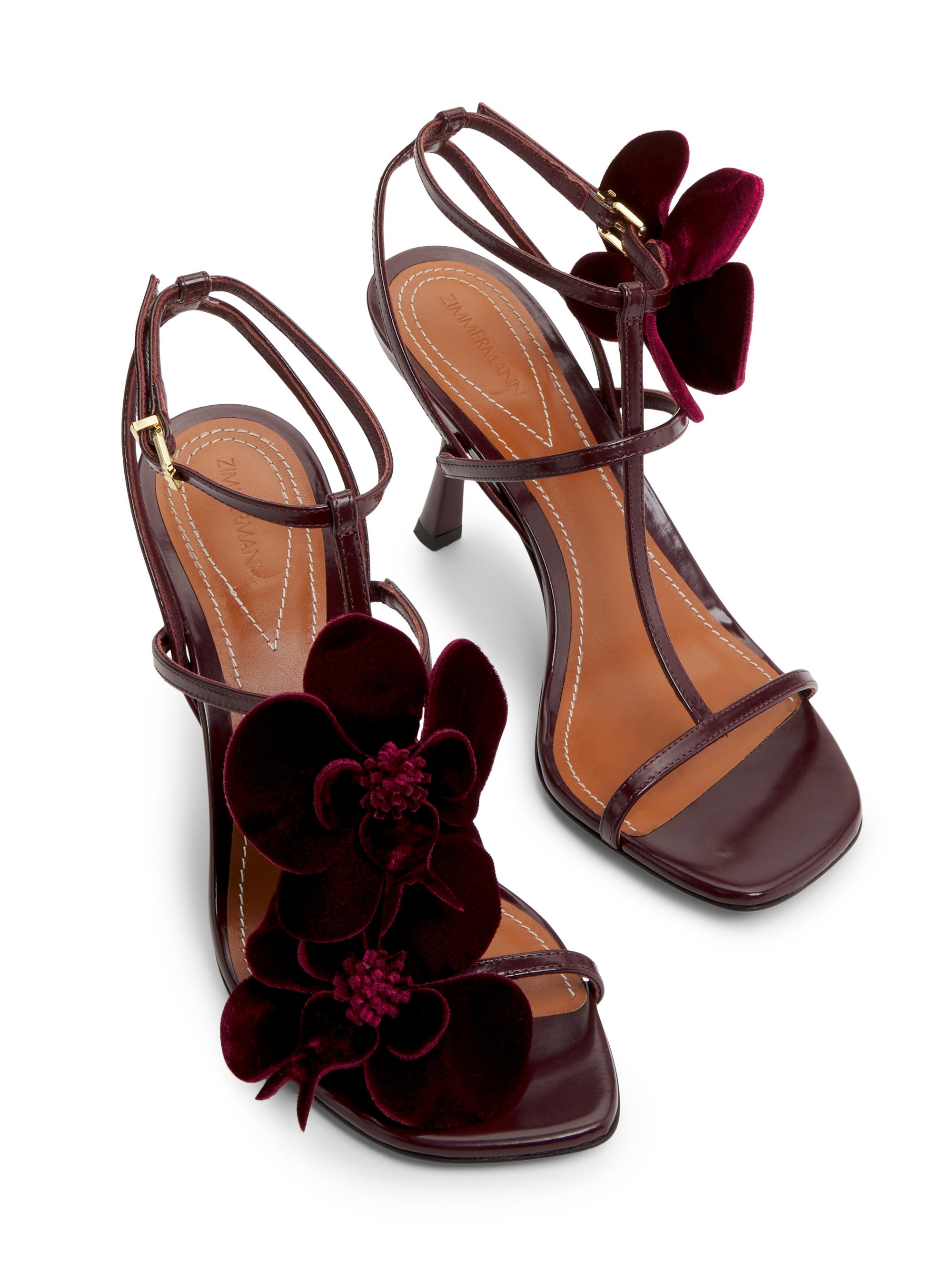 Zimmermann Orchid 85MM Floral Leather & Velvet Sandals | Saks Fifth Avenue