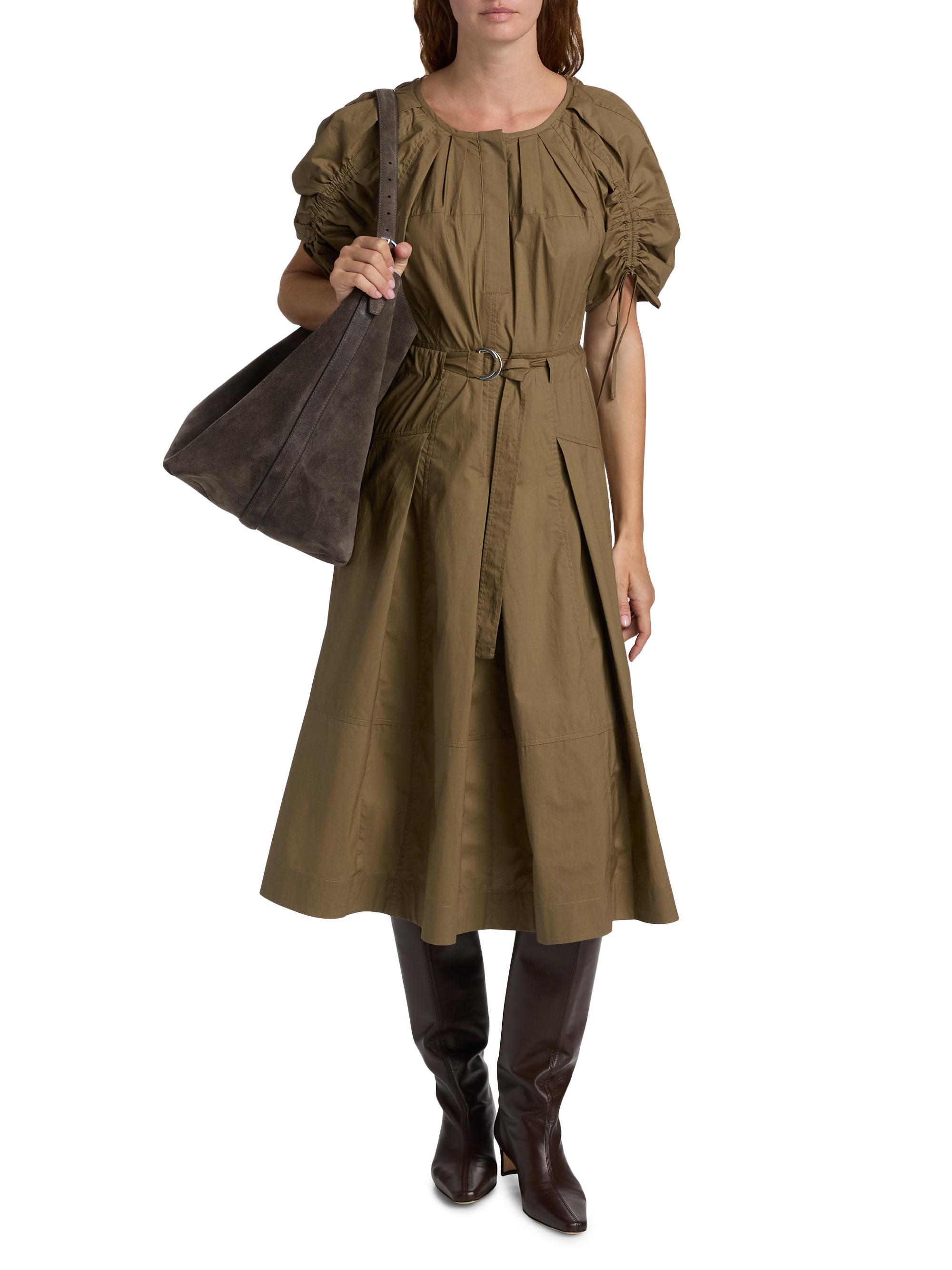 3.1 Phillip Lim Ruched-Sleeve Belted Poplin Cotton Midi-Dress | Saks ...