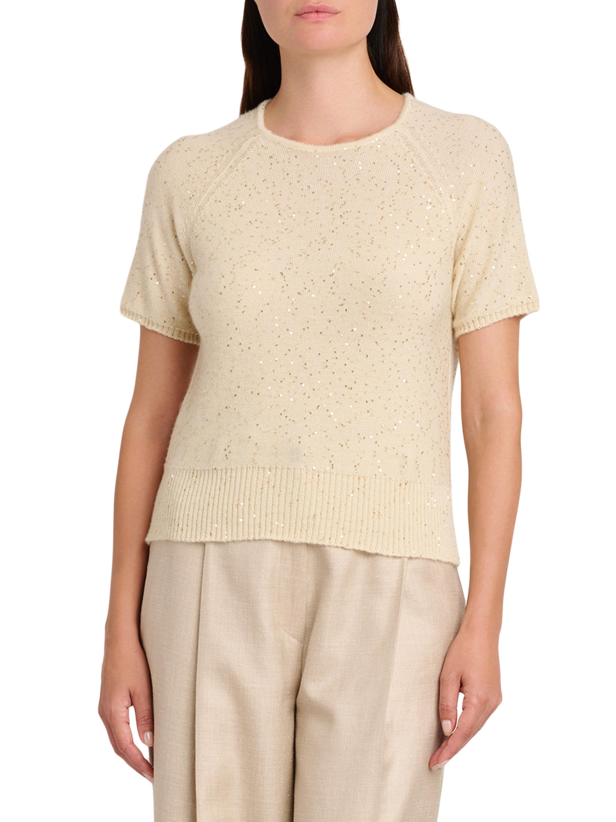 Kiton Sequined Cashmere Short-Sleeve Sweater | Saks Fifth Avenue