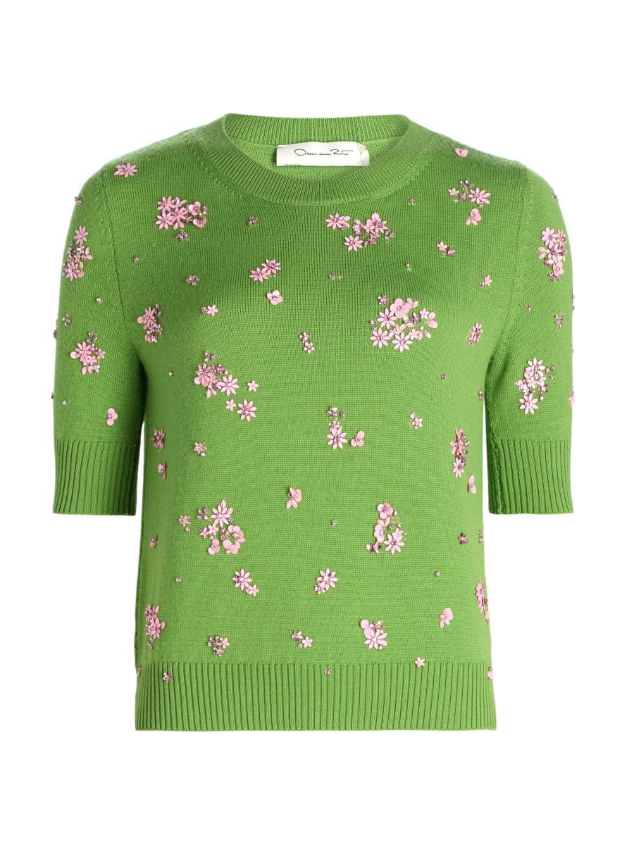 Oscar de la Renta Floral Cluster-Embroidered Wool Sweater | Saks Fifth ...