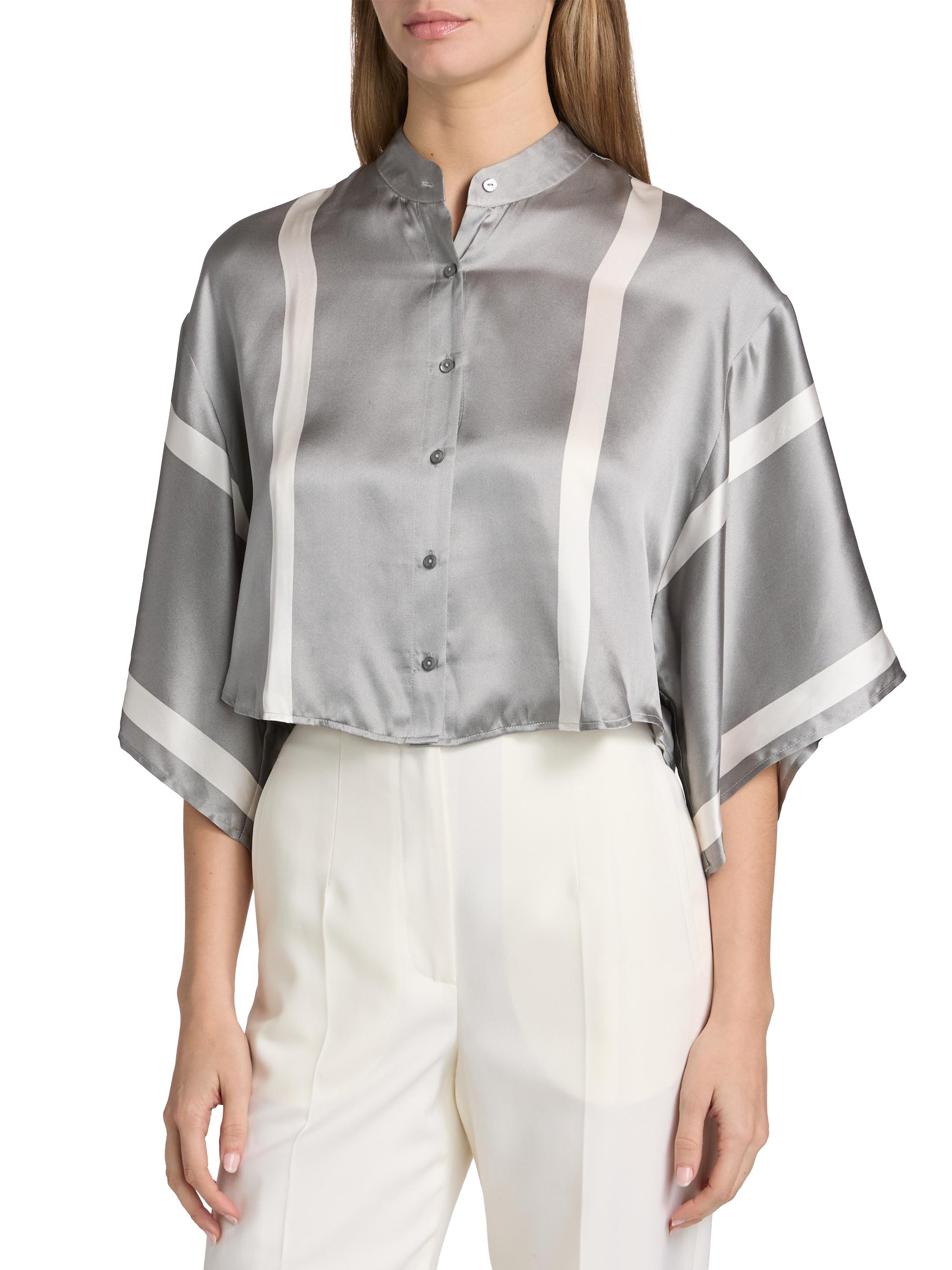 L'AGENCE Dru Silk Crop Blouse | Saks Fifth Avenue