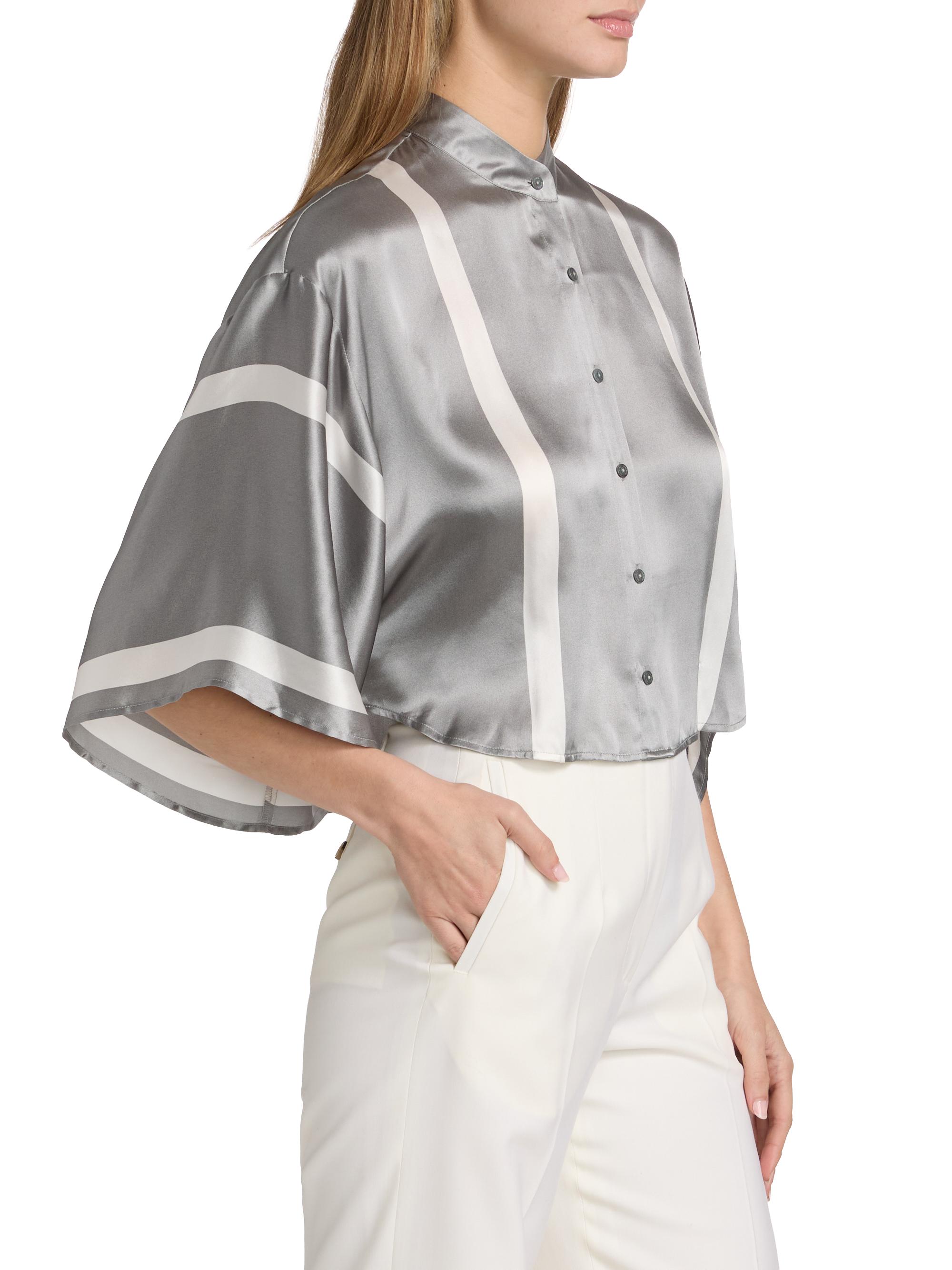 L'AGENCE Dru Silk Crop Blouse | Saks Fifth Avenue