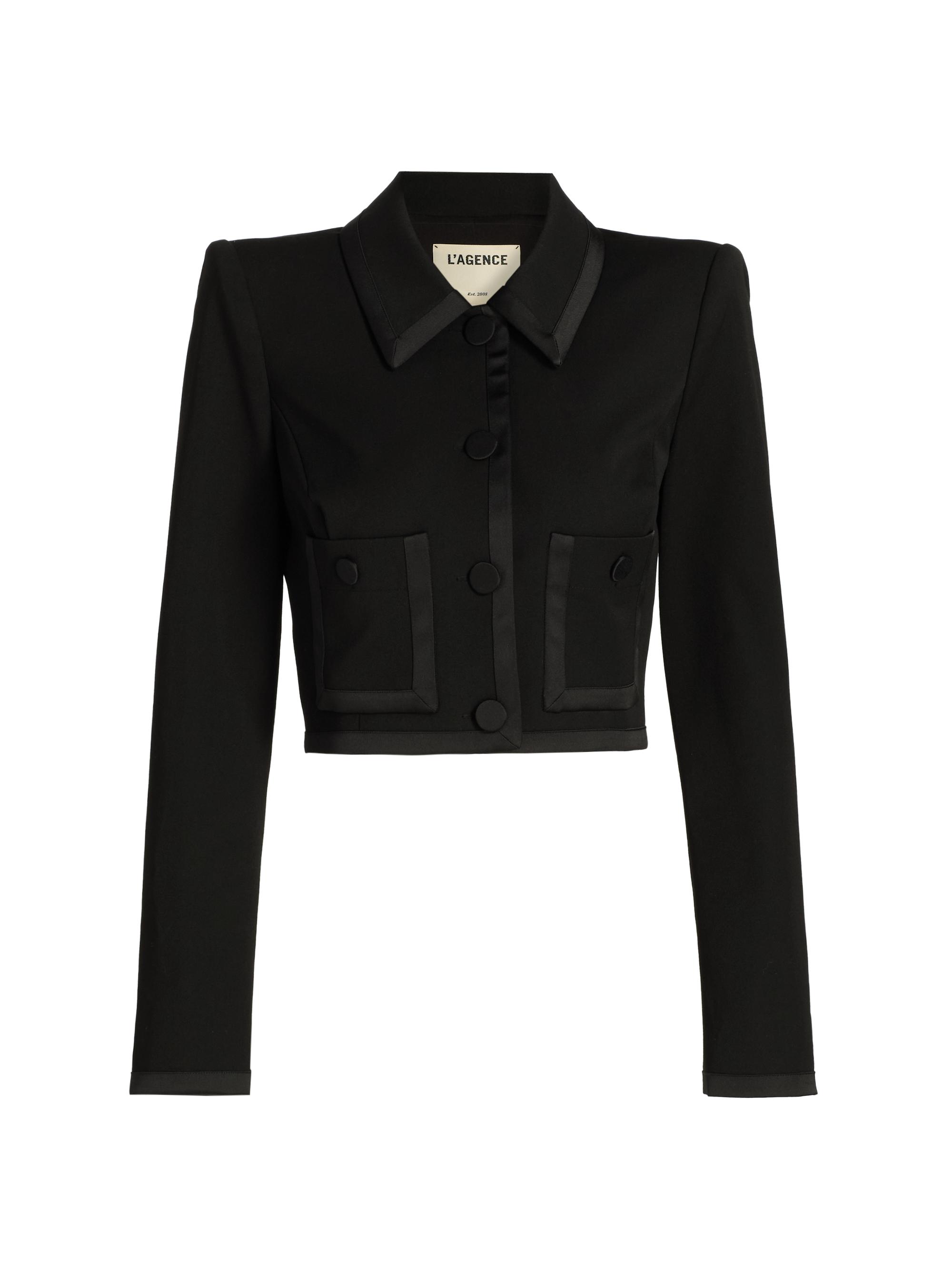 L'AGENCE Blythe Satin-Trim Crop Jacket | Saks Fifth Avenue
