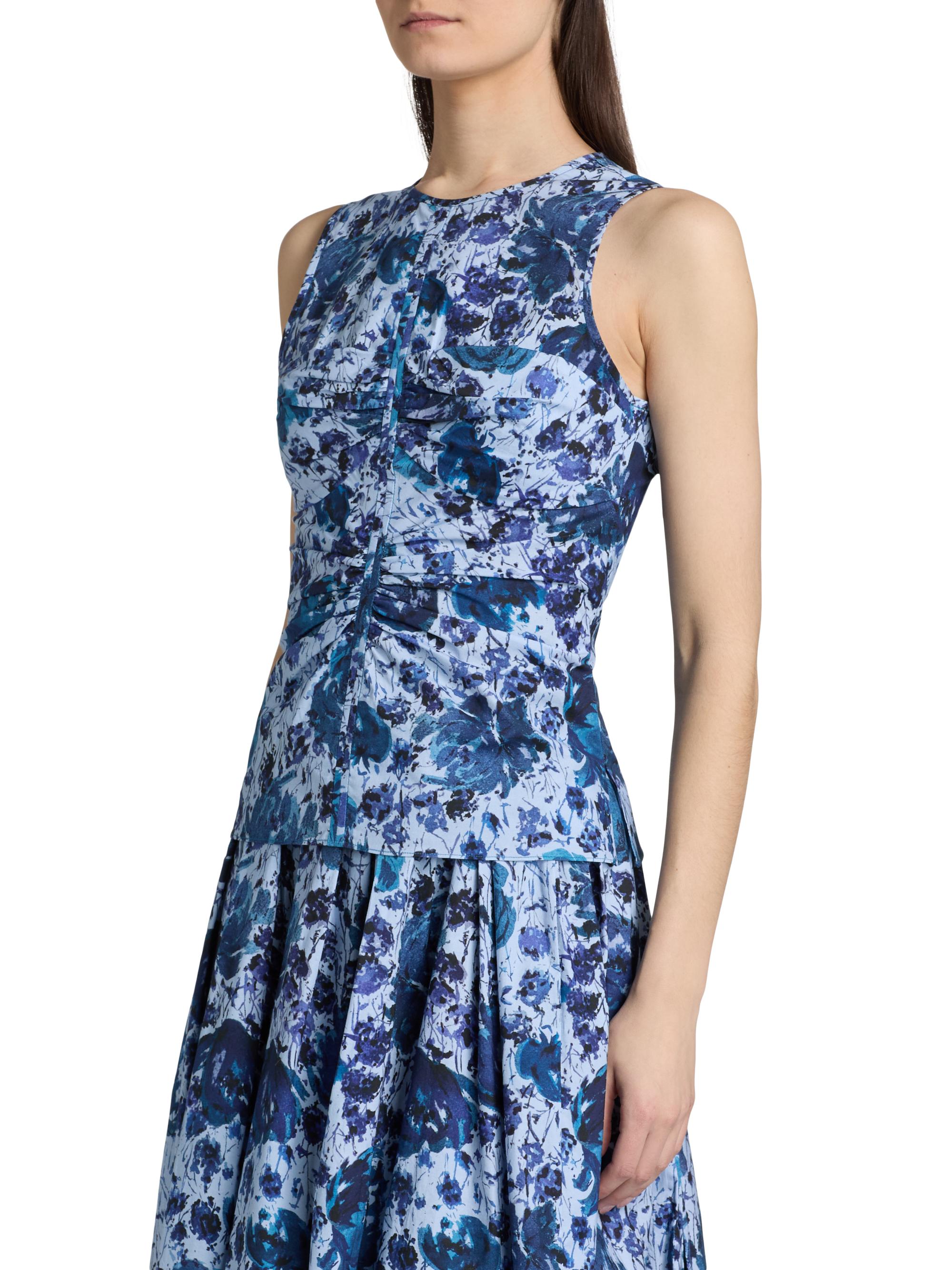 Prabal Gurung Floral Cotton-Blend Ruched Top | Saks Fifth Avenue