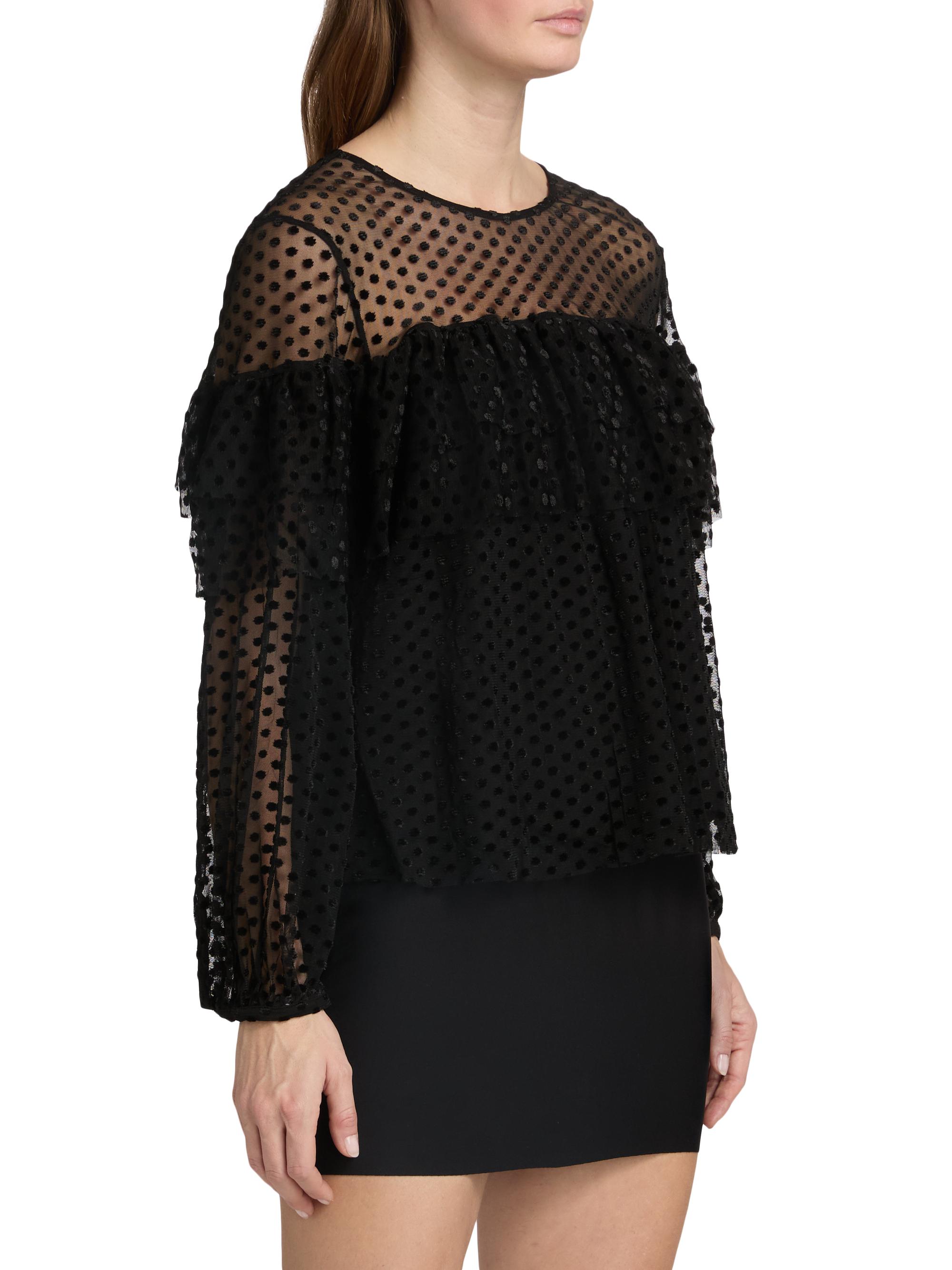 ba&sh Raff Sheer Swiss Dot Ruffle Blouse | Saks Fifth Avenue