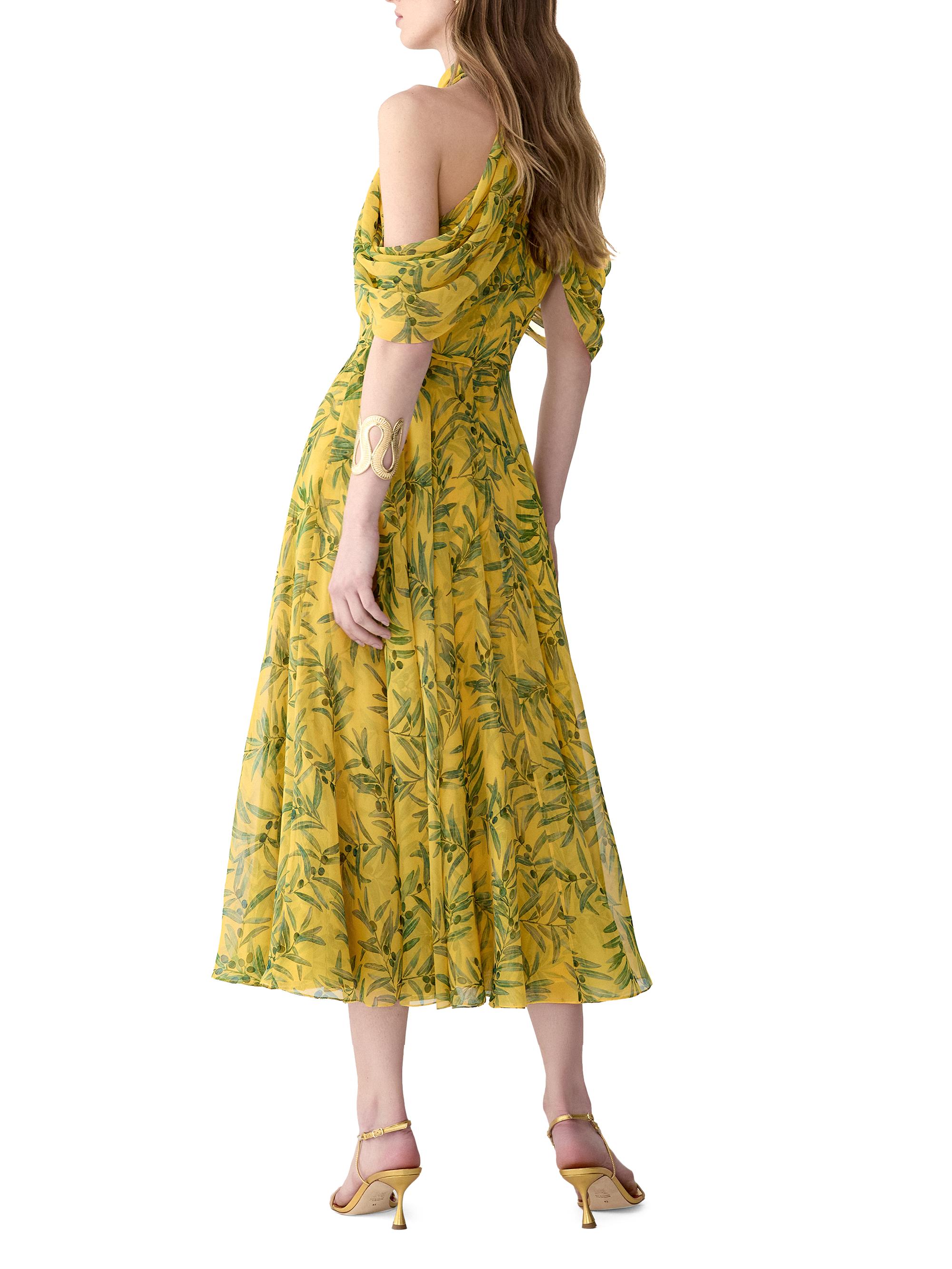 Carolina Herrera Draped Printed Silk Cold-Shoulder Cocktail Dress ...
