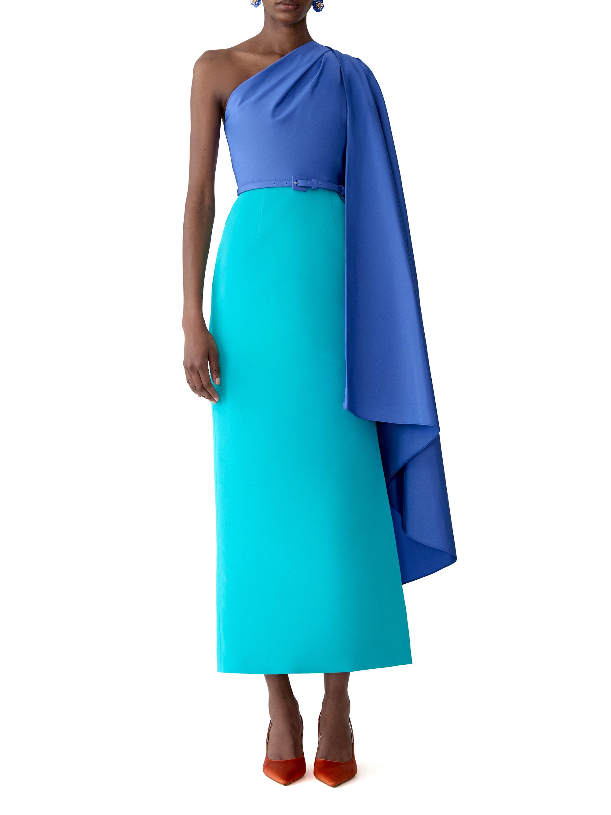 Carolina Herrera Colorblocked Silk Draped Shoulder Sheath Gown | Saks ...