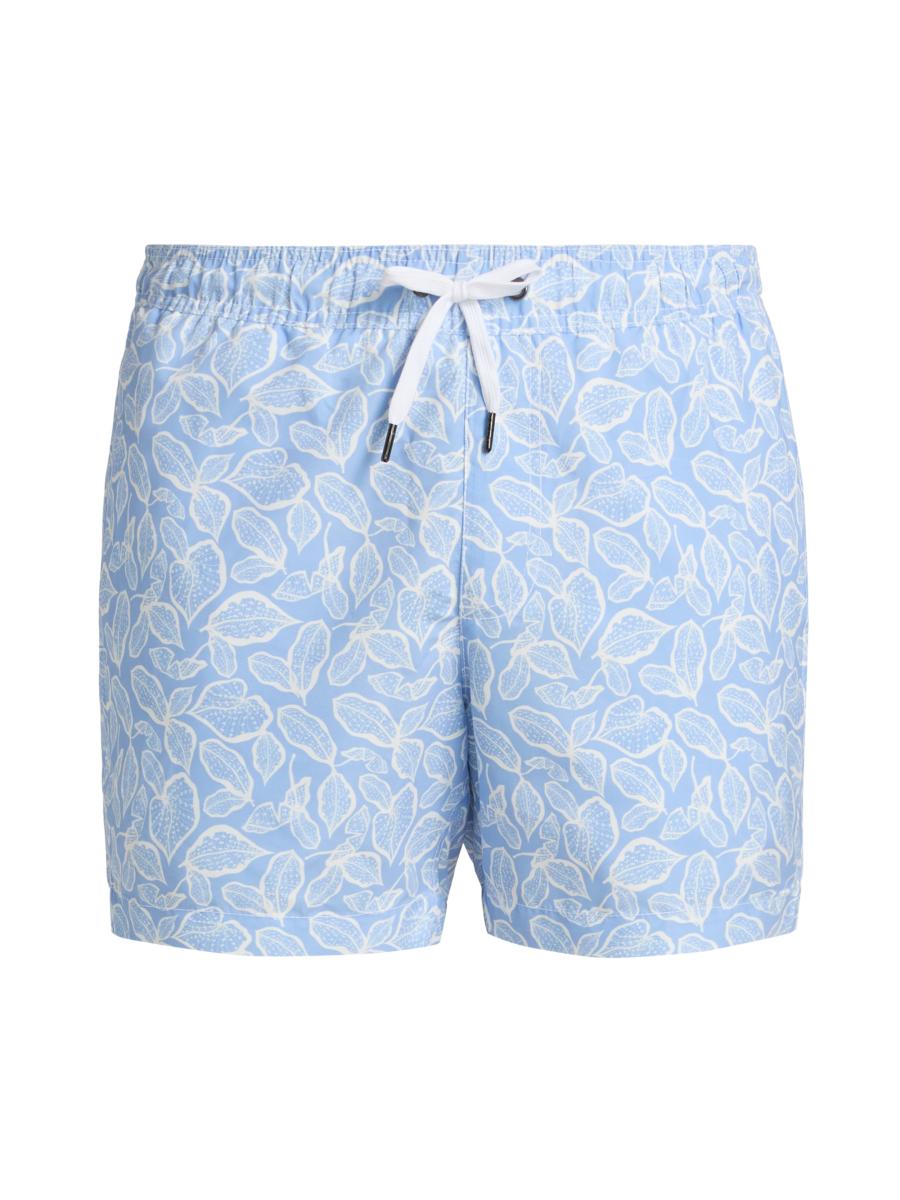 Saks Fifth Avenue COLLECTION Tropical Leaf Print Drawstring Swim Shorts ...