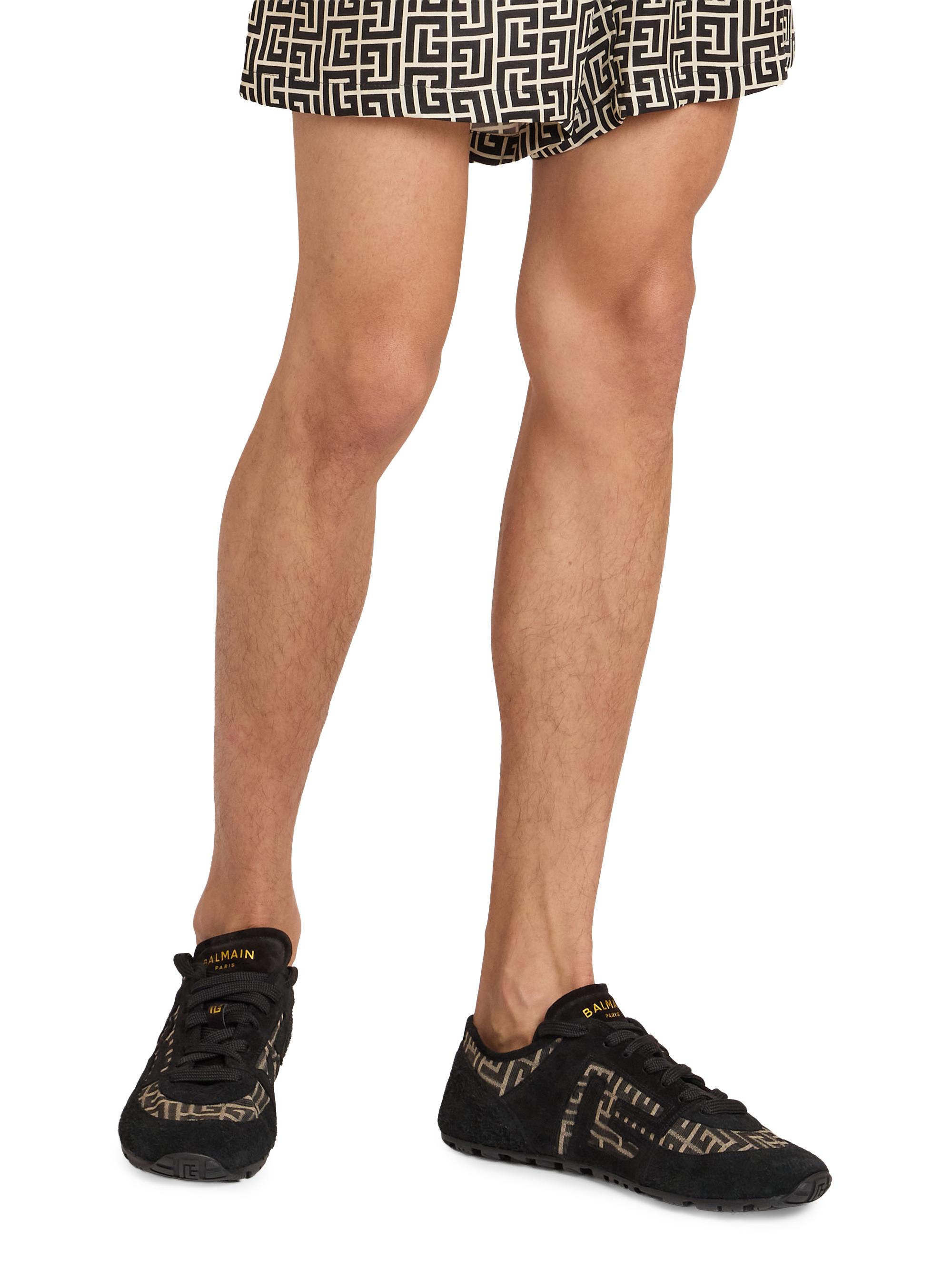Balmain Suede & Monogram Jacquard Racer Sneakers | Saks Fifth Avenue