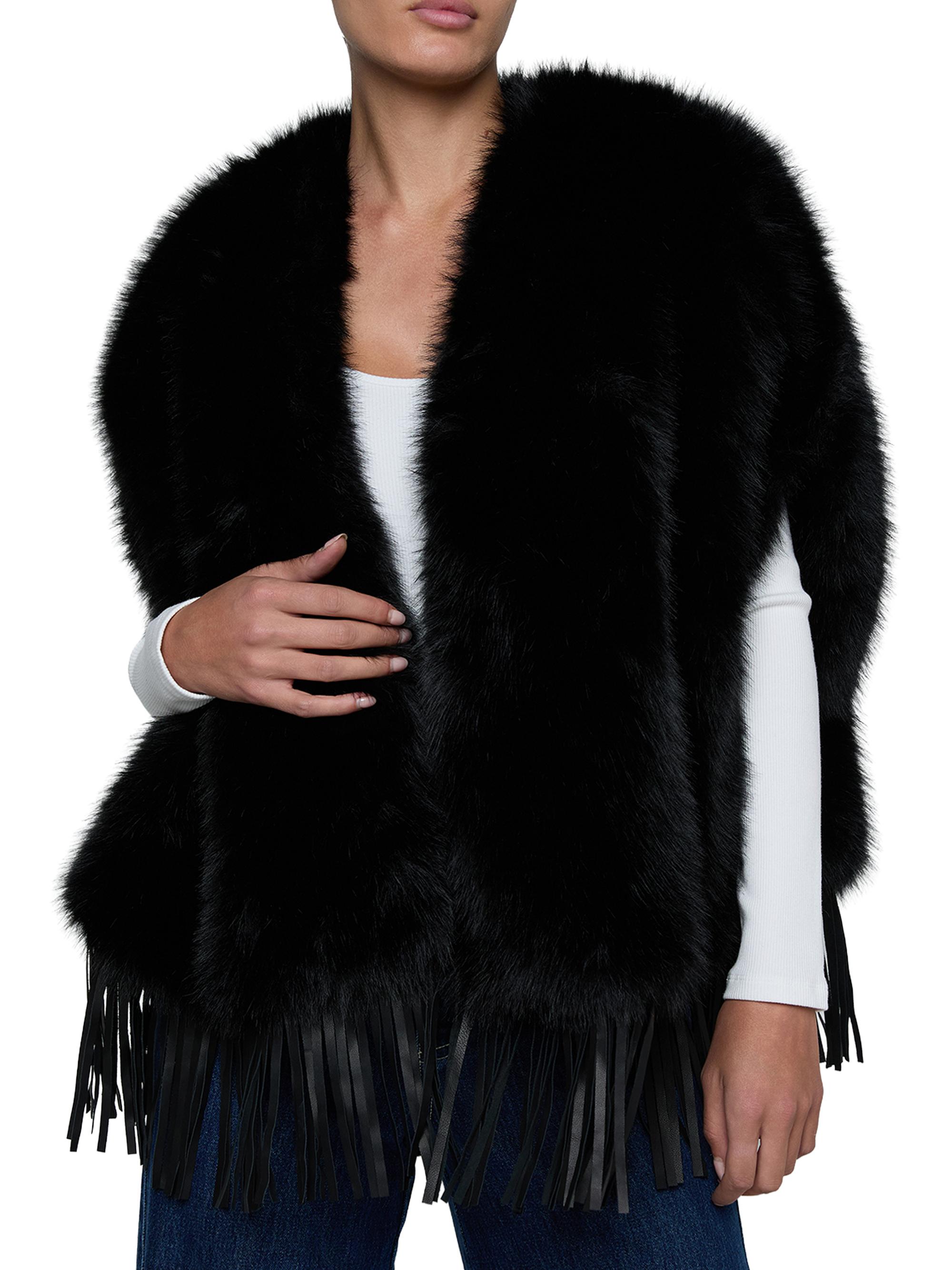 L'AGENCE Nathalia Fringe-Trim Faux-Fur Cape Top | Saks Fifth Avenue