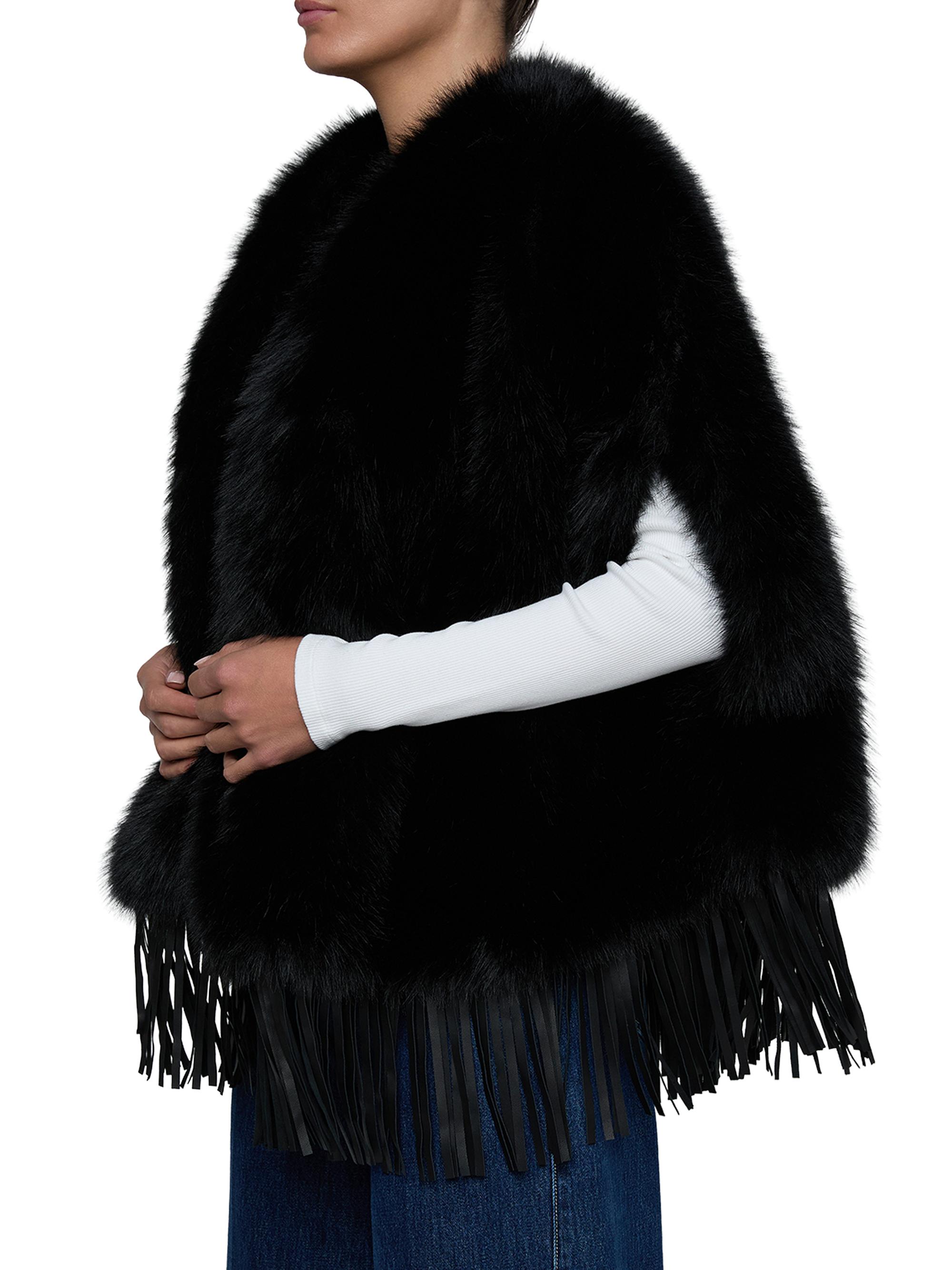 L'AGENCE Nathalia Fringe-Trim Faux-Fur Cape Top | Saks Fifth Avenue