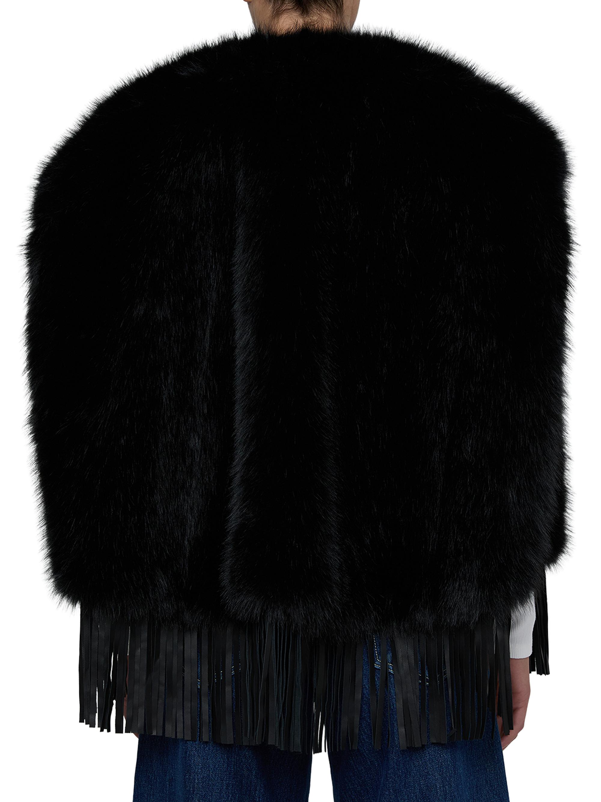 L'AGENCE Nathalia Fringe-Trim Faux-Fur Cape Top | Saks Fifth Avenue
