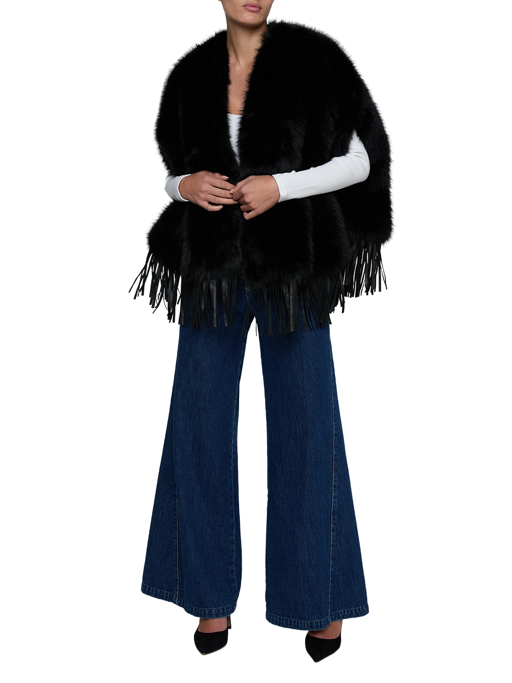 L'AGENCE Nathalia Fringe-Trim Faux-Fur Cape Top | Saks Fifth Avenue